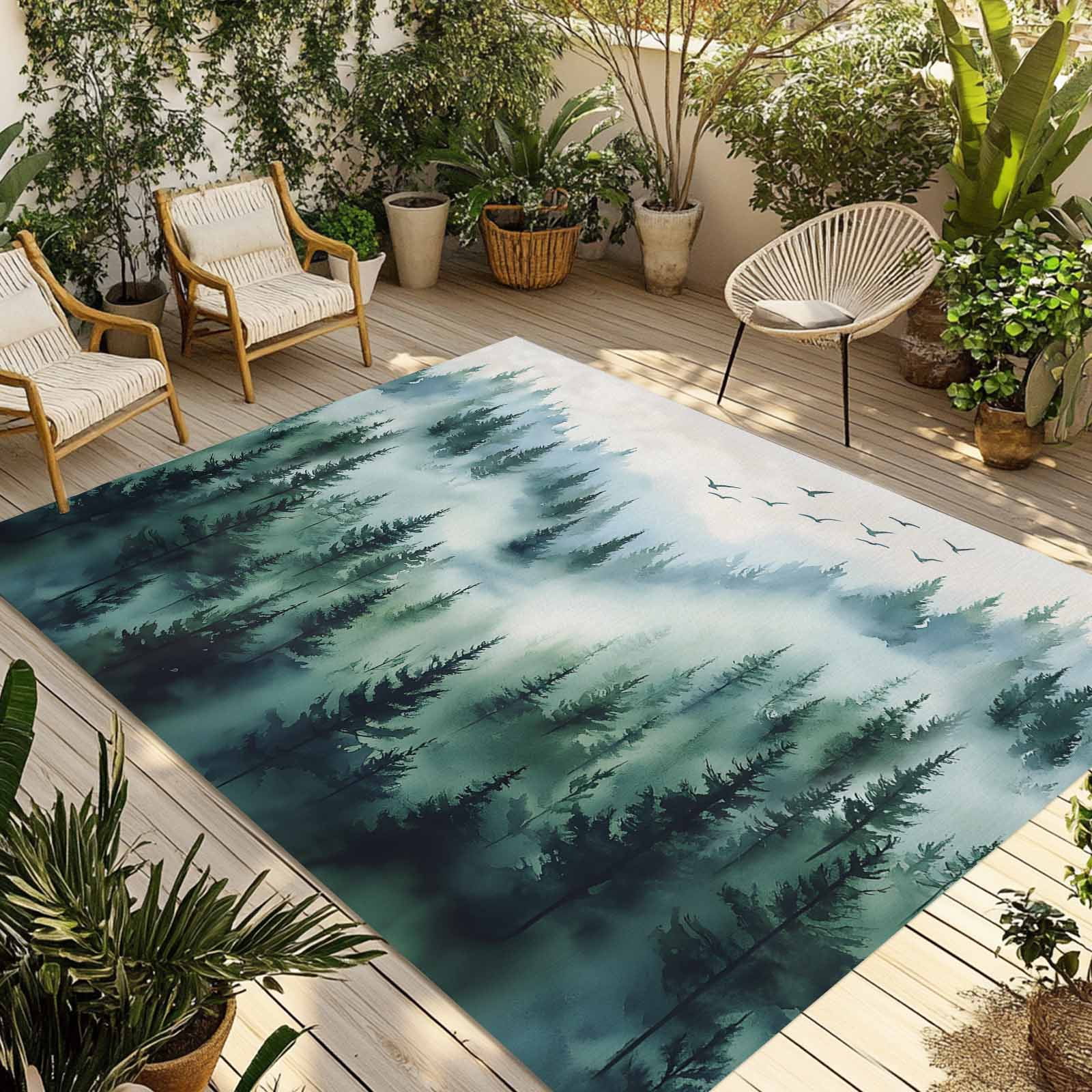 Fsddascl Spring Green Ombre Forest Outdoor Rug for Patio/Deck/Porch ...