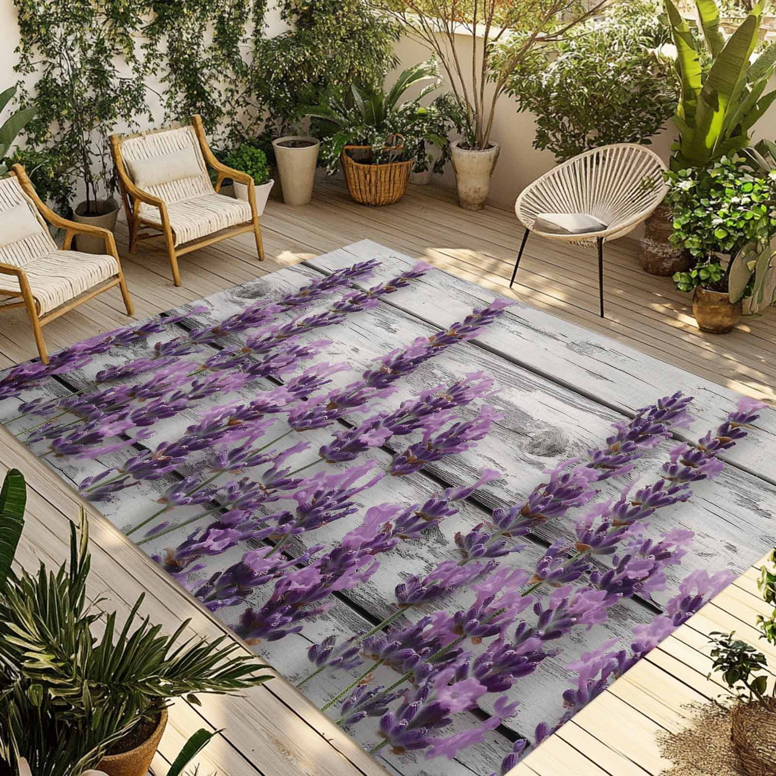 Fsddascl Spring Lavender Floral Outdoor Rug for Patio/Deck/Porch, Non ...