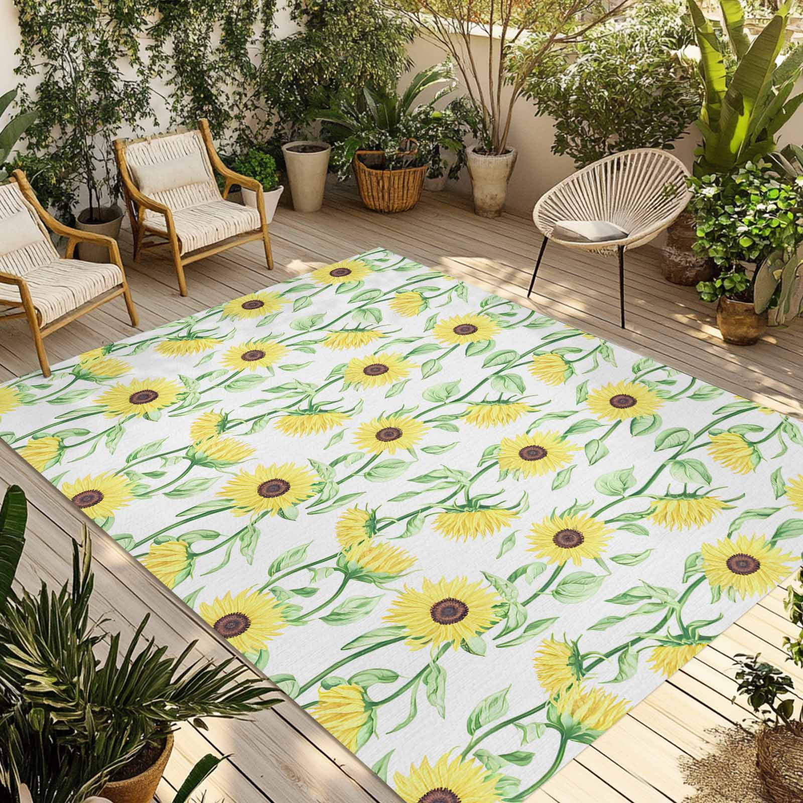 Fsddascl Spring Yellow Sunflower Outdoor Rug for Patio/Deck/Porch, Non ...