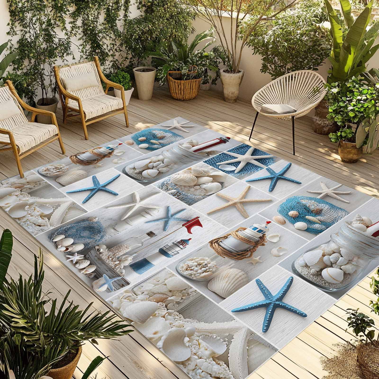 Fsddascl Starfish Outdoor Rug for Patio/Deck/Porch, Non-Slip Large Area ...