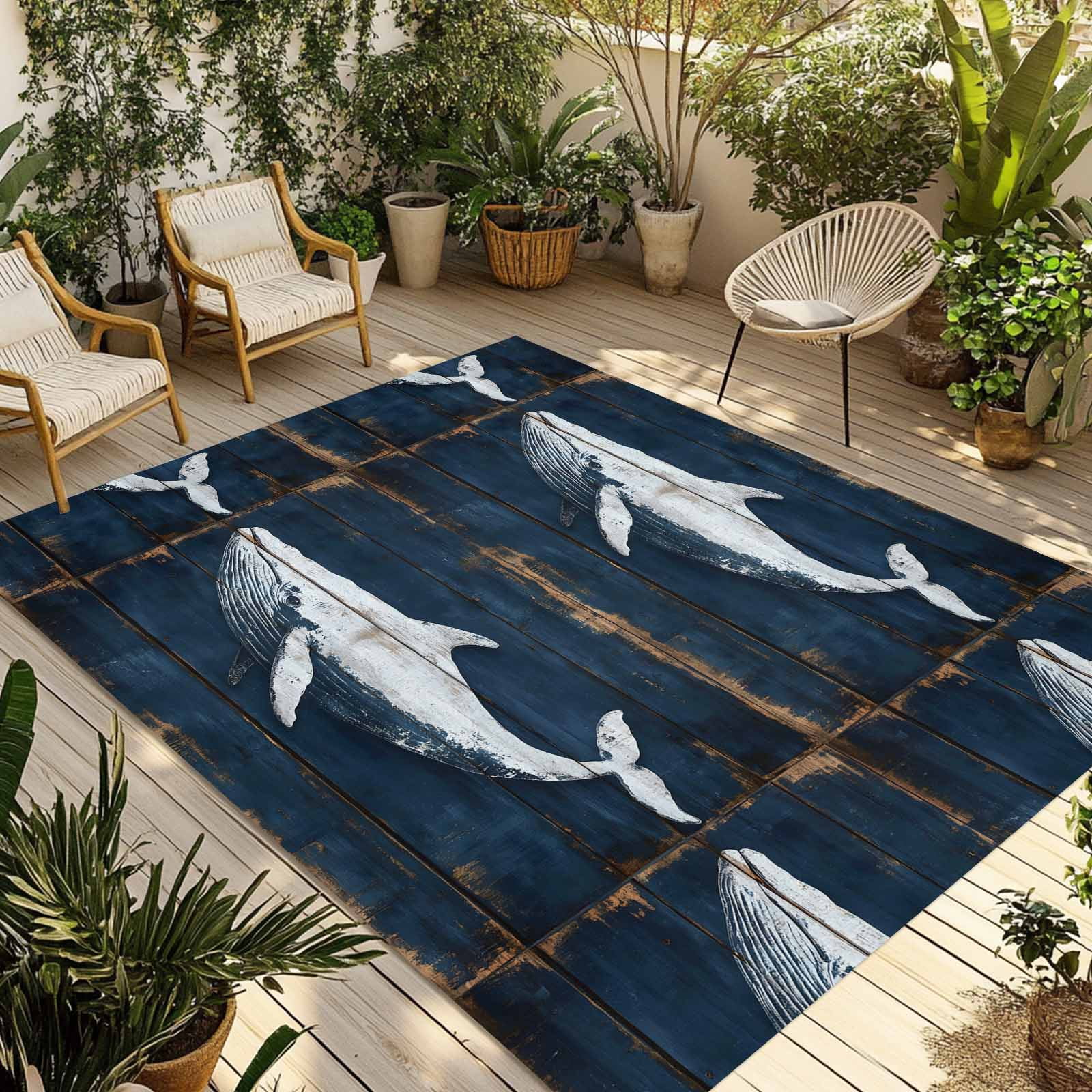Fsddascl Summer Blue Whale Outdoor Rug for Patio/Deck/Porch, Non-Slip ...