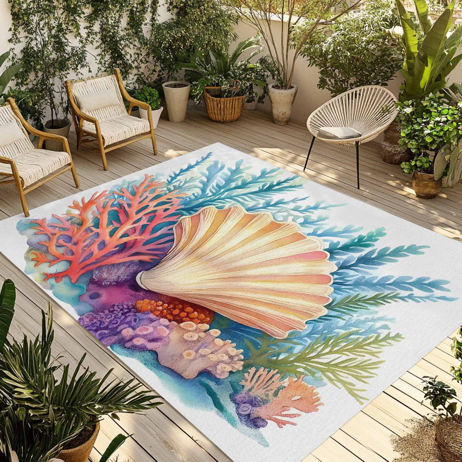 Fsddascl Summer Coastal Outdoor Rug for Patio/Deck/Porch, Non-Slip ...