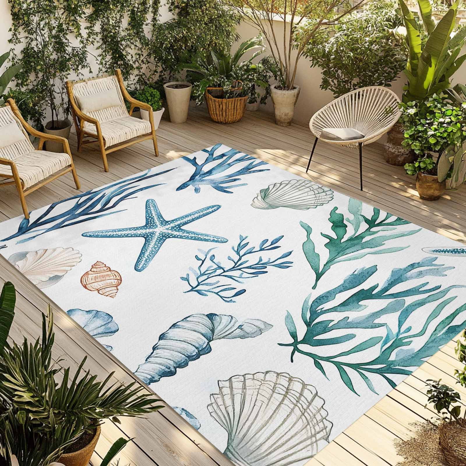 Fsddascl Summer Coastal Outdoor Rug for Patio/Deck/Porch, Non-Slip ...