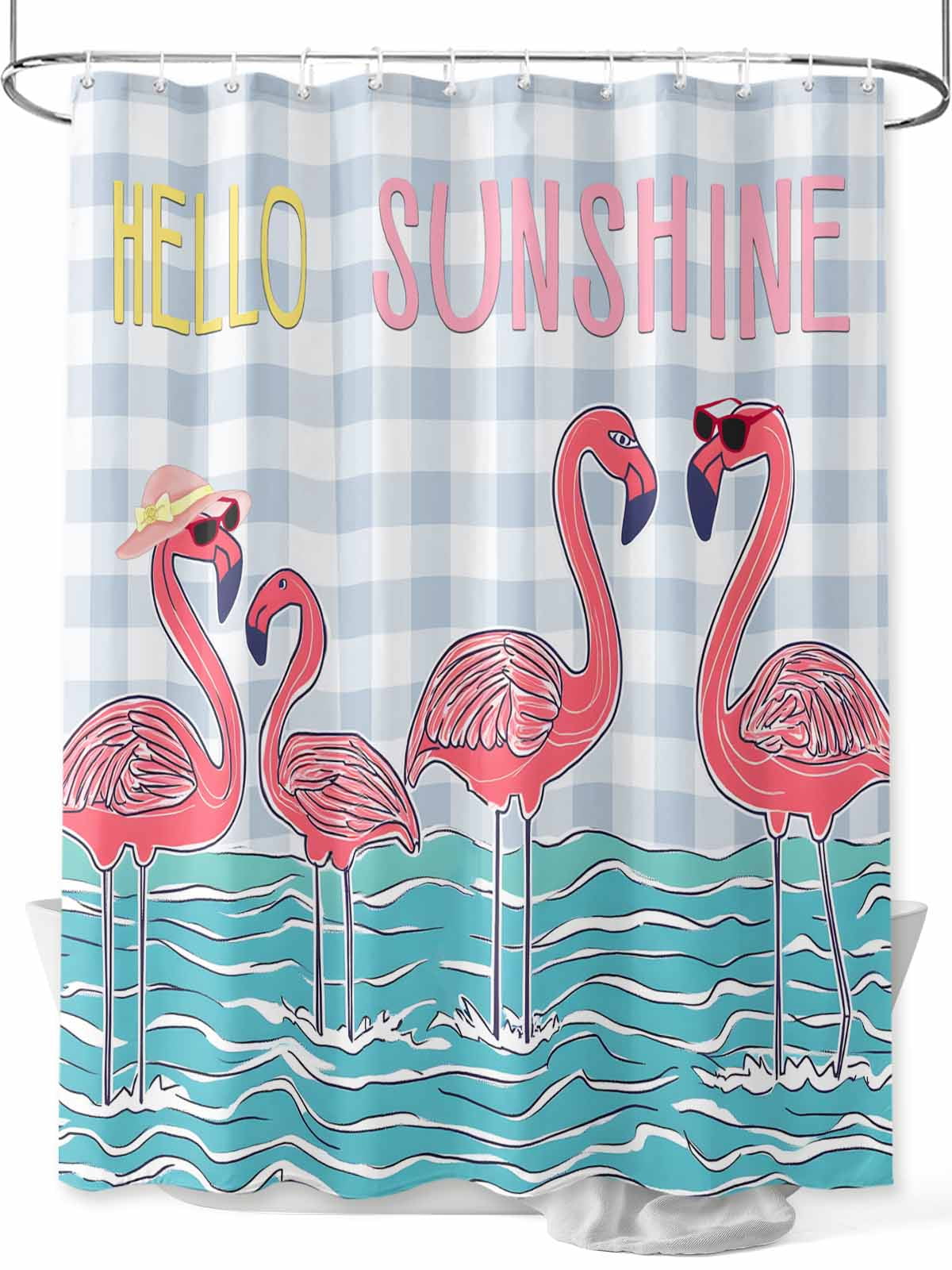 Fsddascl Summer Cute Flamingo Shower Curtain Set - 60" x 72" Washable Bathtub Curtain with 12 ...