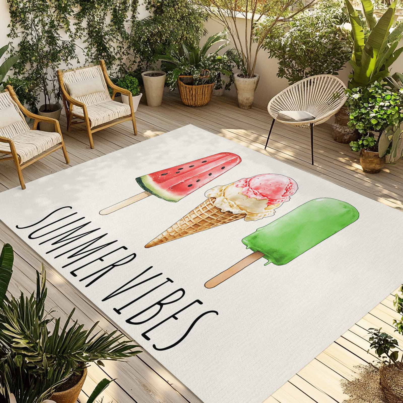 Fsddascl Summer Ice Cream Outdoor Rug for Patio/Deck/Porch, Non-Slip ...