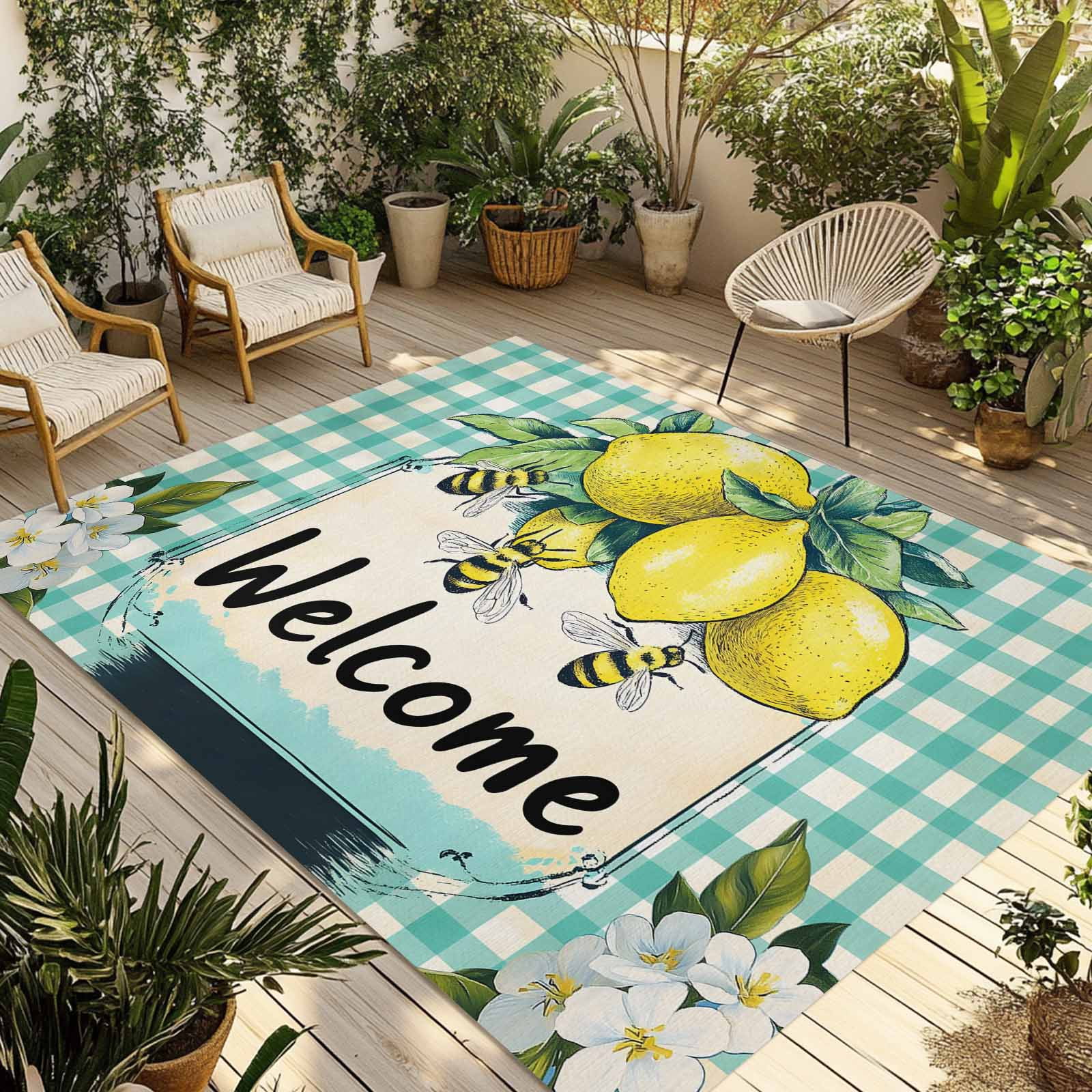 Fsddascl Summer Lemon Outdoor Rug for Patio/Deck/Porch, Non-Slip Large ...
