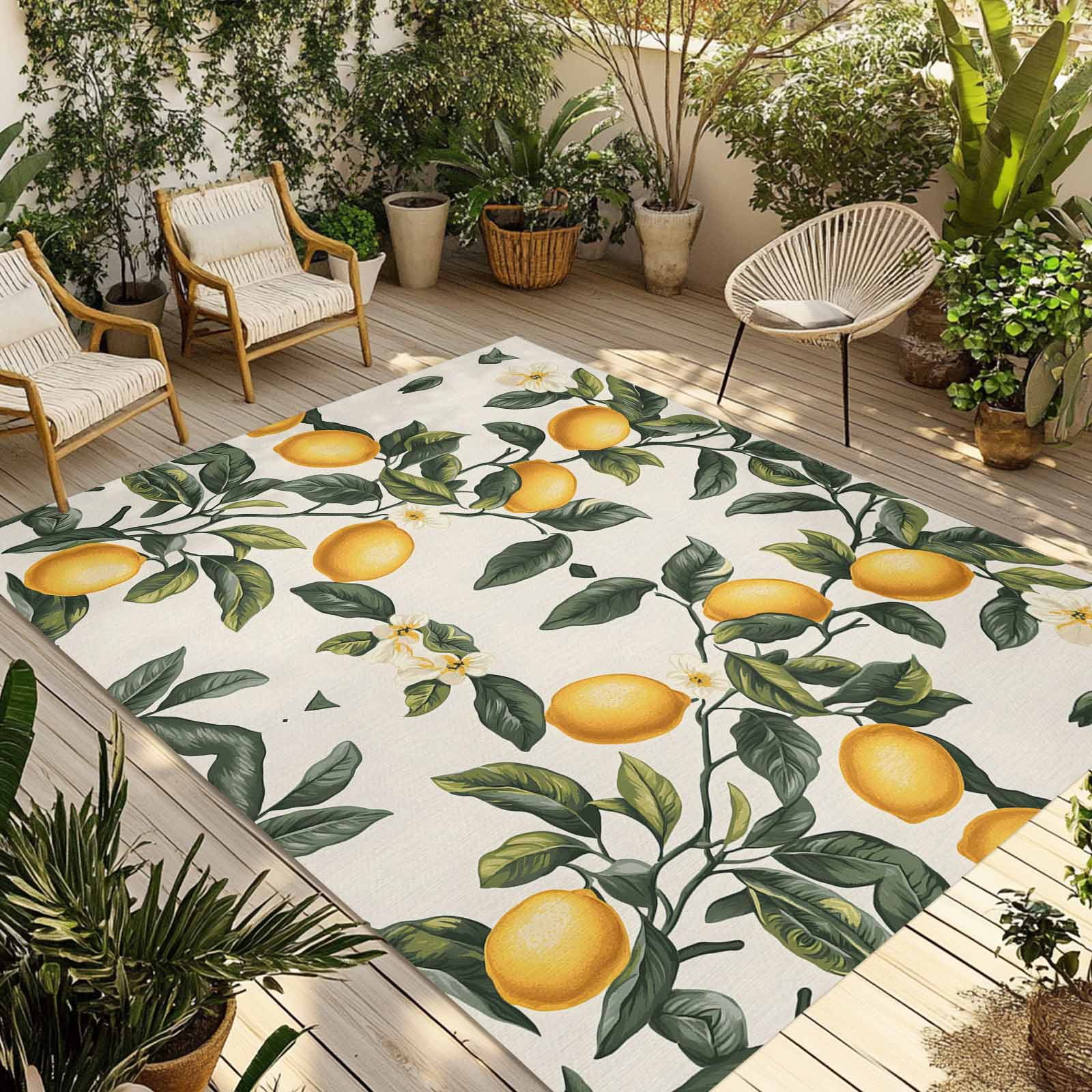 Fsddascl Summer Lemon Outdoor Rug for Patio/Deck/Porch, Non-Slip Large ...
