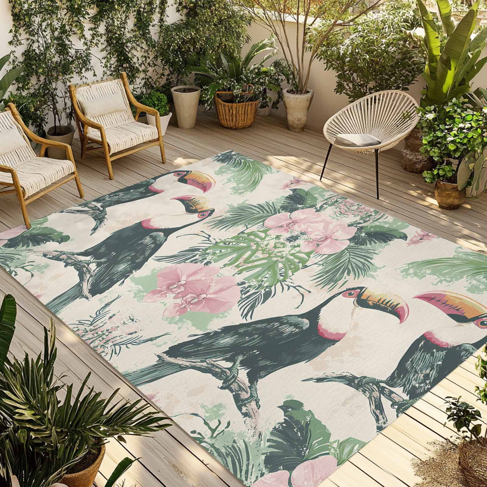 Fsddascl Summer Parrot Outdoor Rug for Patio/Deck/Porch, Non-Slip Large ...