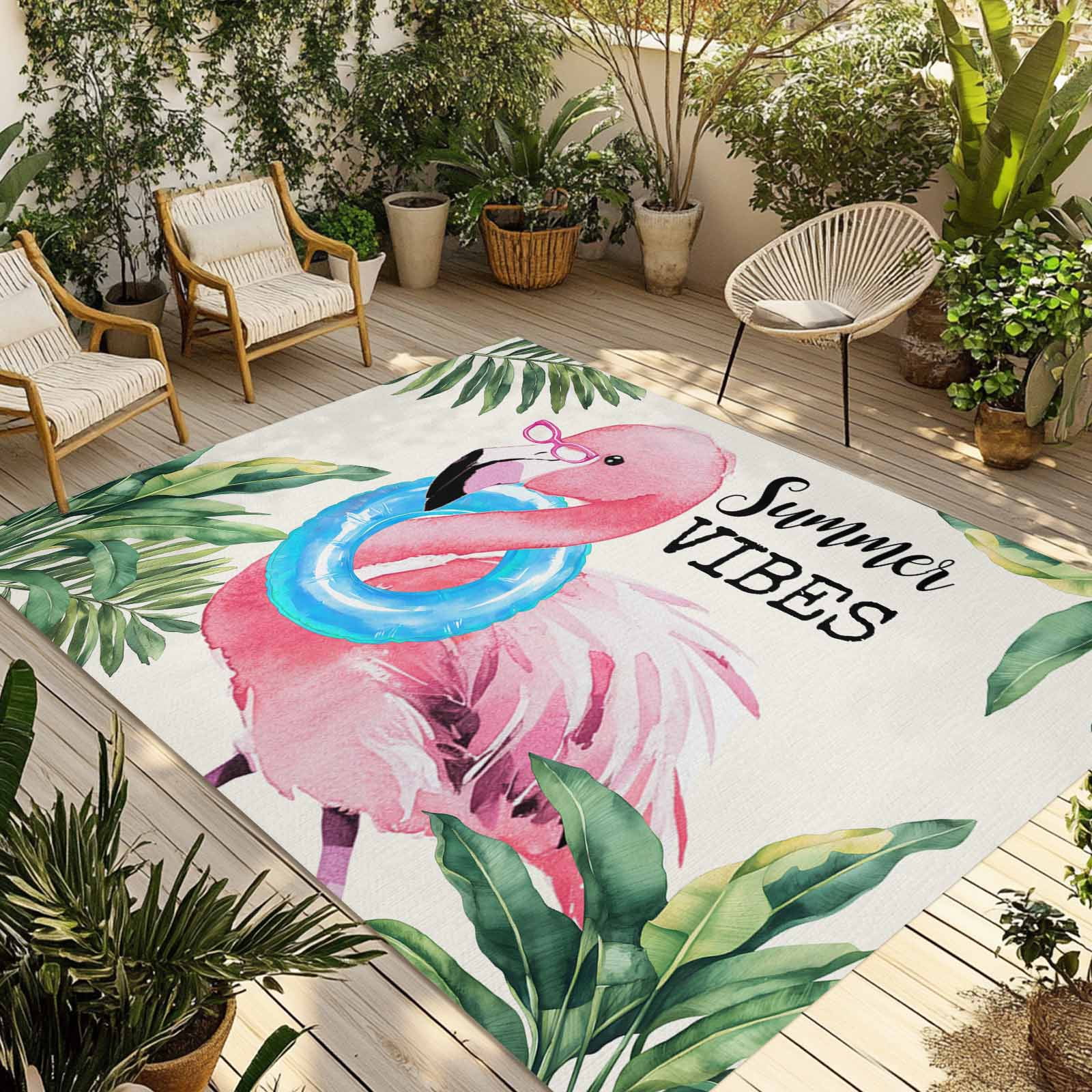 Fsddascl Summer Pink Flamingo Outdoor Rug for Patio/Deck/Porch, Non ...