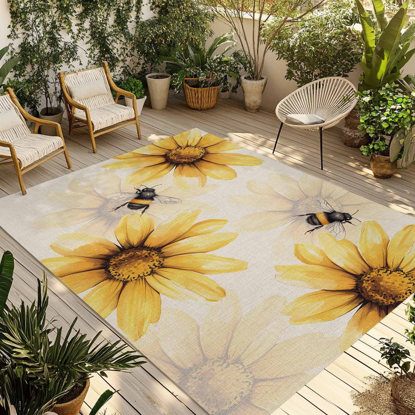 Fsddascl Summer Sunflower Outdoor Rug for Patio/Deck/Porch, Non-Slip ...