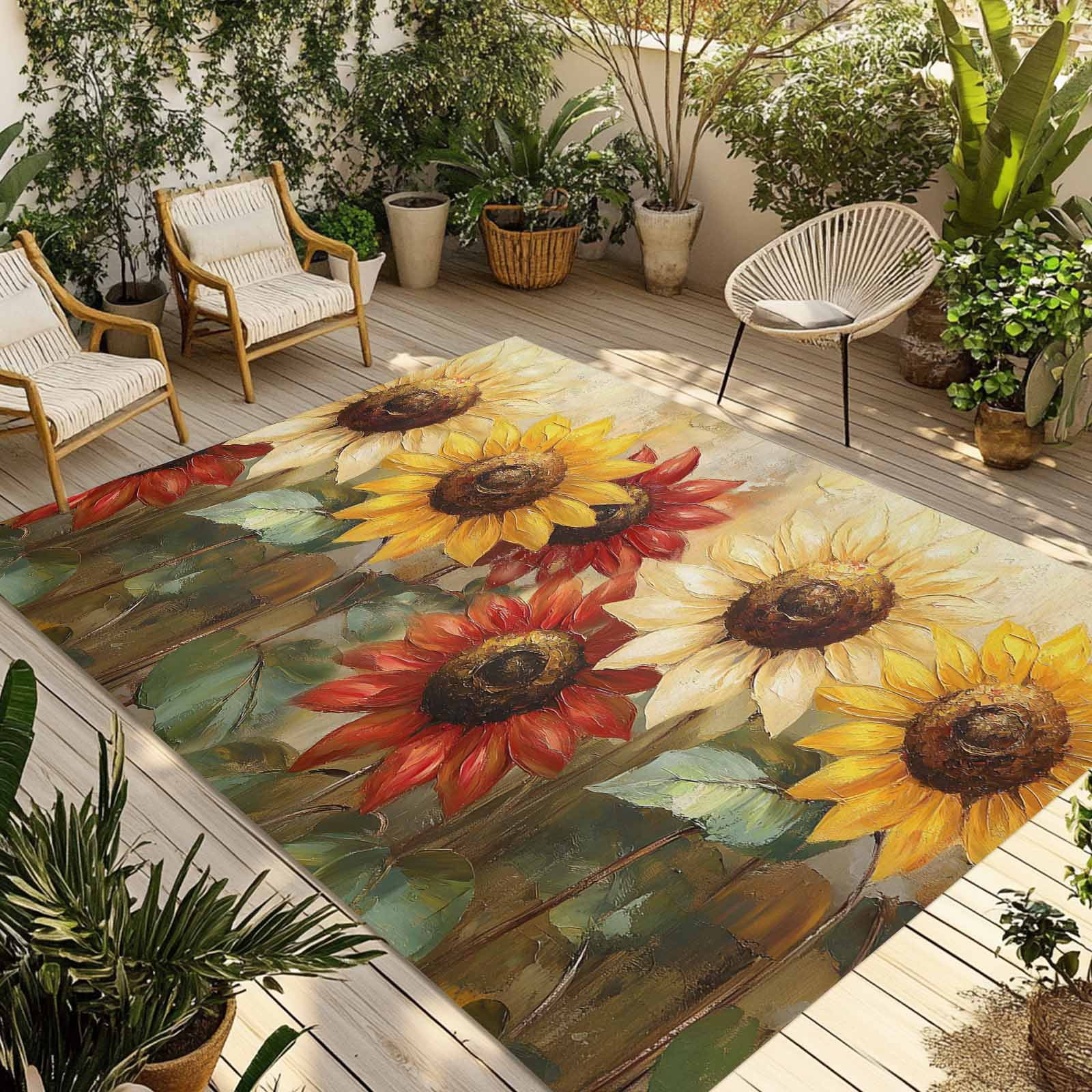 Fsddascl Summer Sunflowers Outdoor Rug for Patio/Deck/Porch, Non-Slip ...