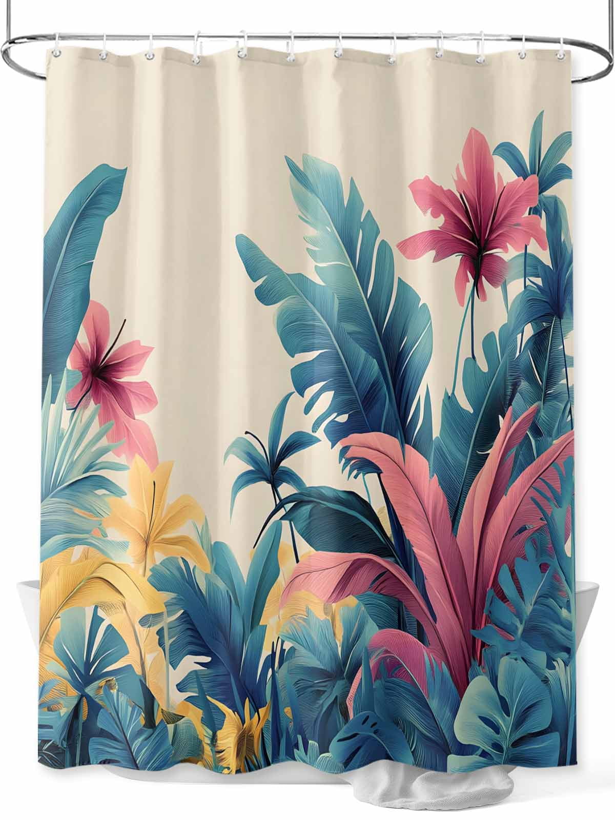 Fsddascl Summer Tropical Leaves Shower Curtain Set - Extra Long 72" x 96" Washable Bathtub ...