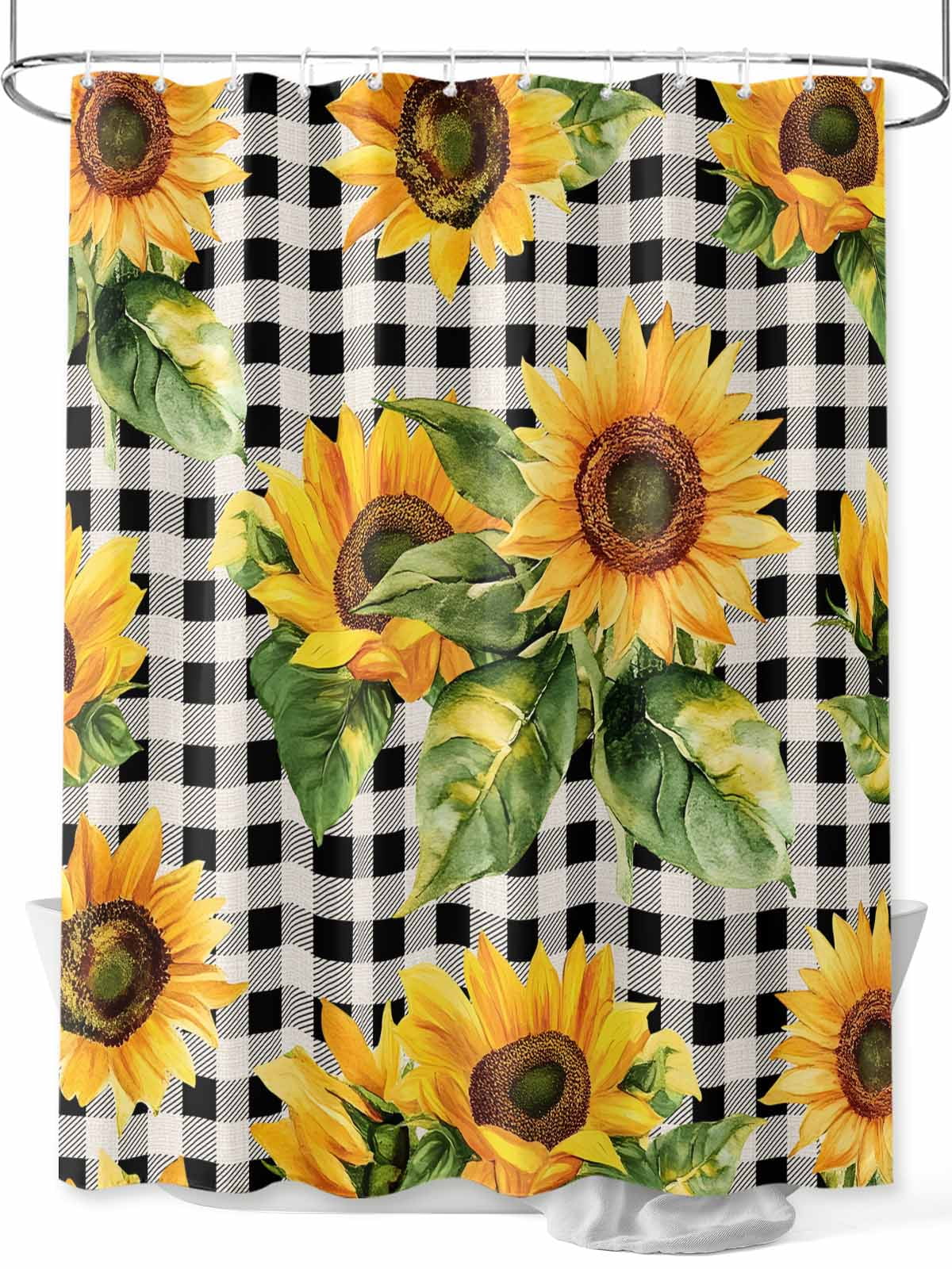 Fsddascl Sunflower Black Check Shower Curtain Set - 72" x 78" Washable ...