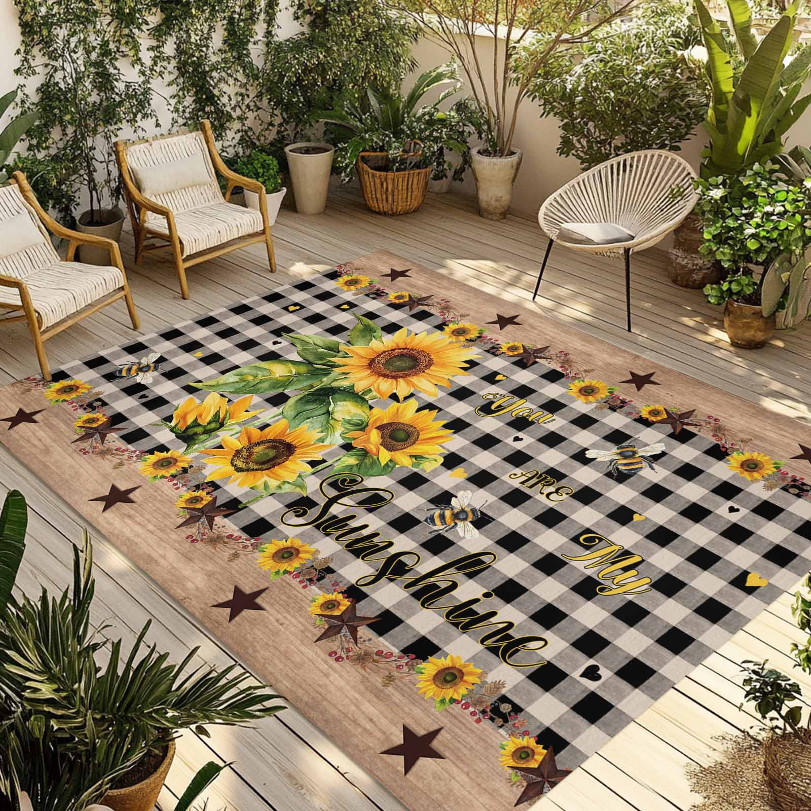 Fsddascl Sunflower Plaid Outdoor Rug for Patio/Deck/Porch, Non-Slip ...