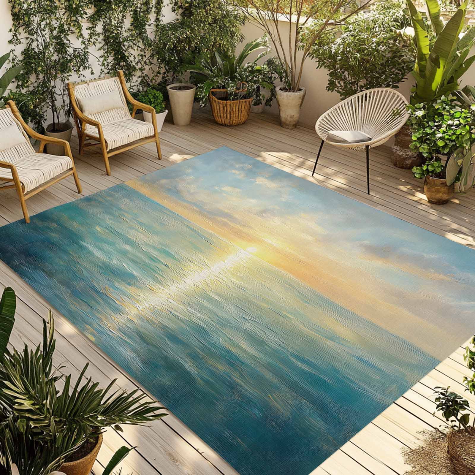 Fsddascl Sunset Ocean Outdoor Rug for Patio/Deck/Porch, Non-Slip Large ...