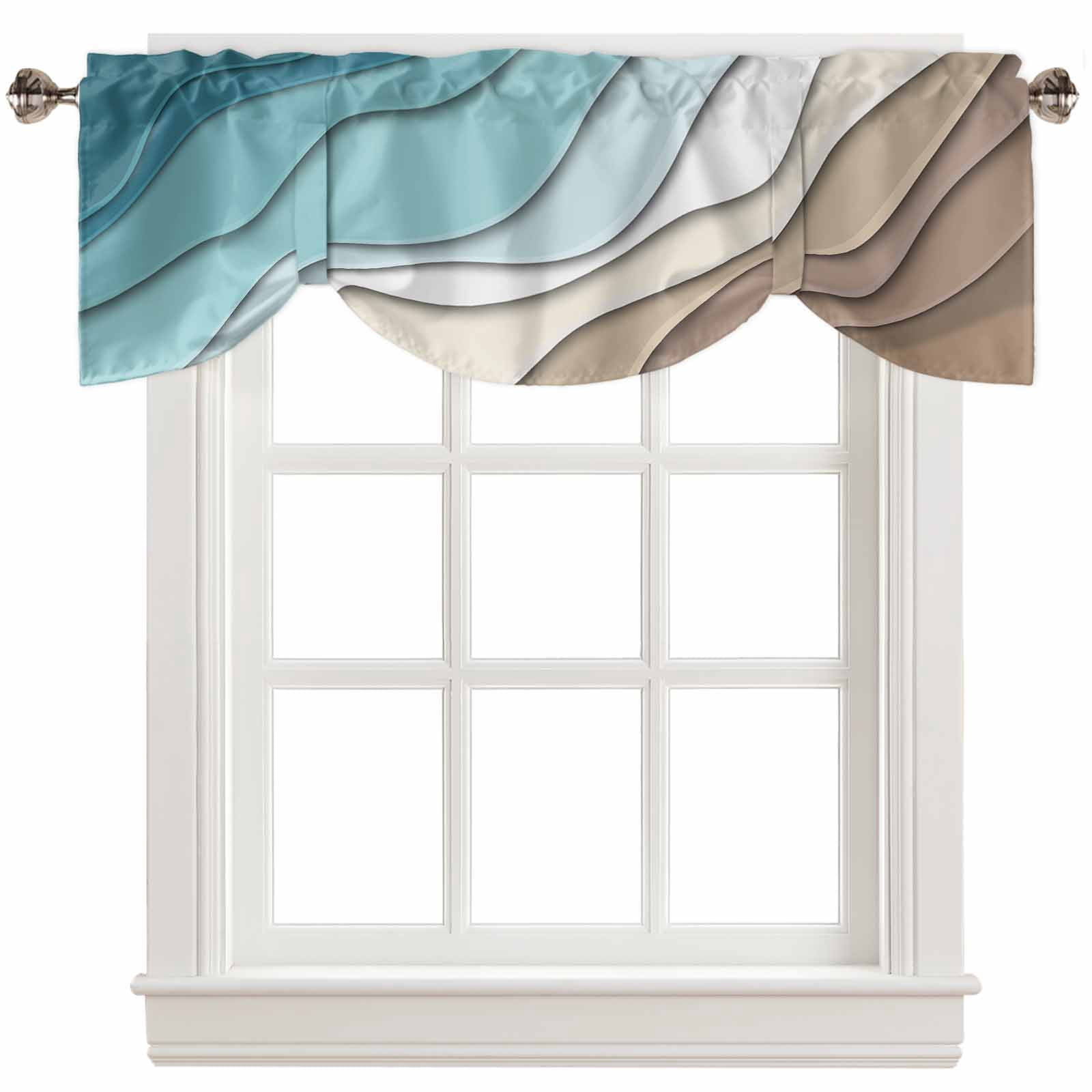 Fsddascl Teal Blue Ombre Cream Tie Up Valance Curtains for Windows ...