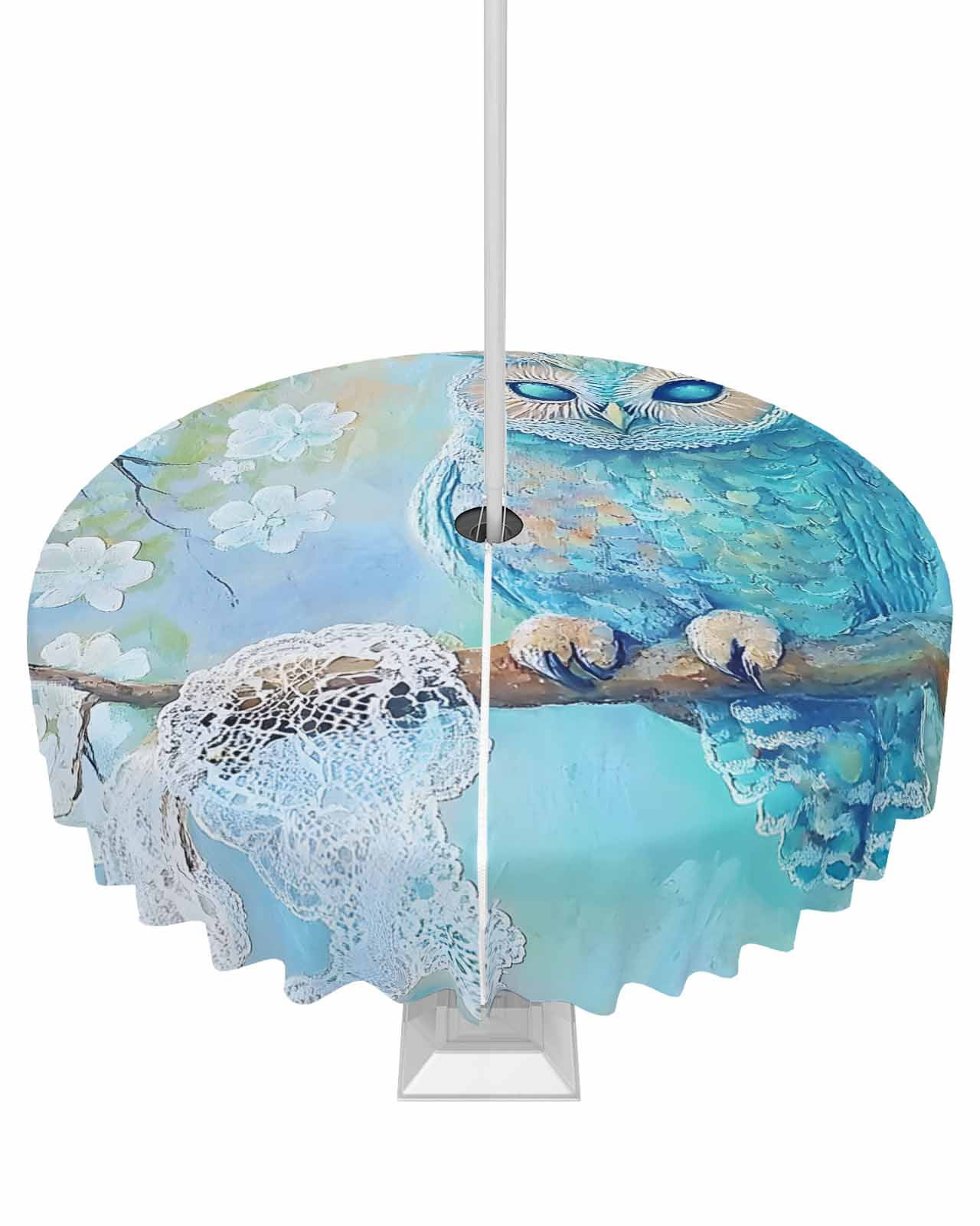 Fsddascl Teal Blue Owl Outdoor Tablecloth - 60 Inch Round Dining Table ...