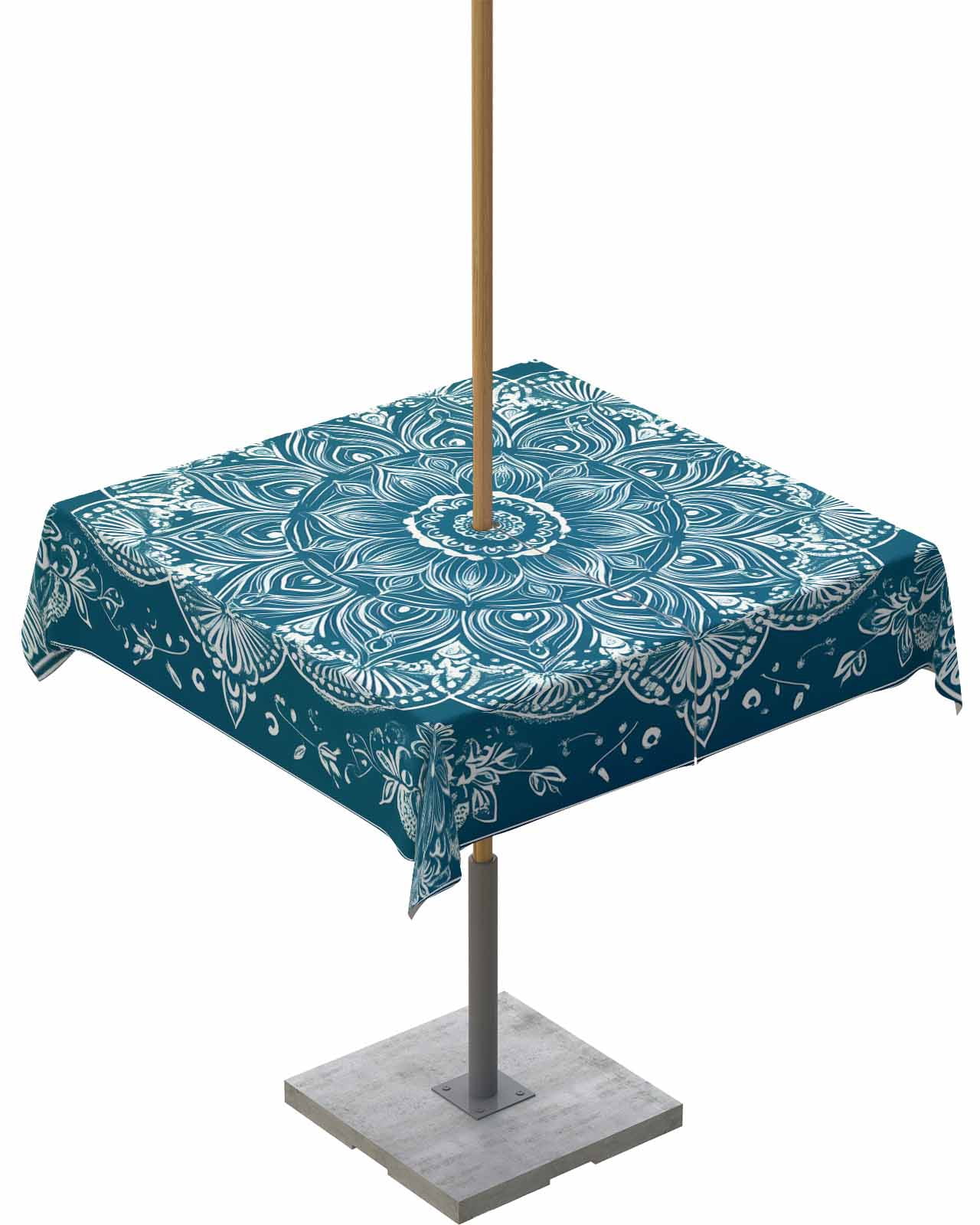 Fsddascl Teal Boho Floral Outdoor Tablecloth - 60x60 Inch Square Dining ...