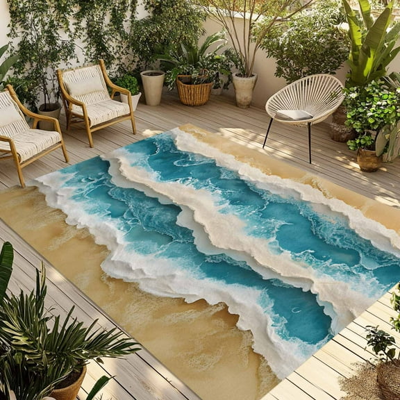 Funny Surfing Outdoor Rug, Santa Claus Unique Summer Ocean Large ...