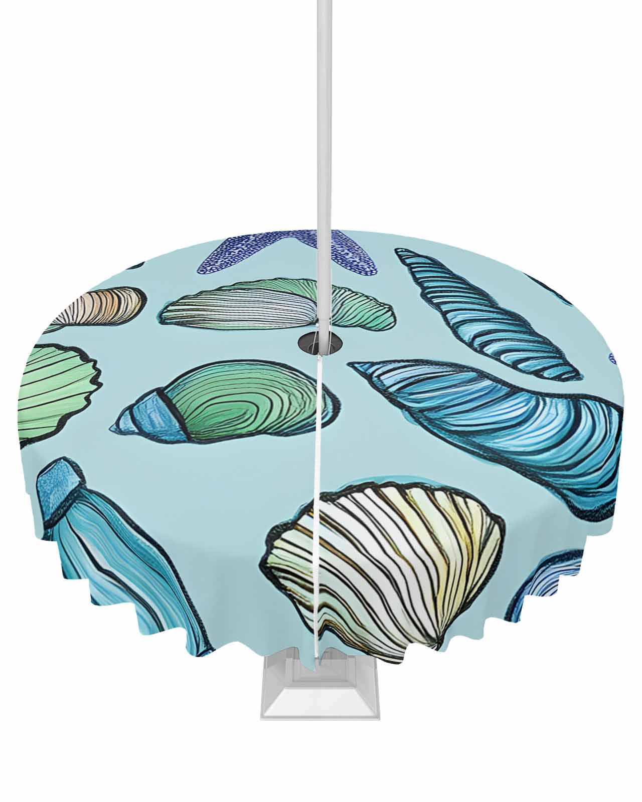 Fsddascl Teal Conch Coastal Outdoor Tablecloth - 54 Inch Round Dining ...