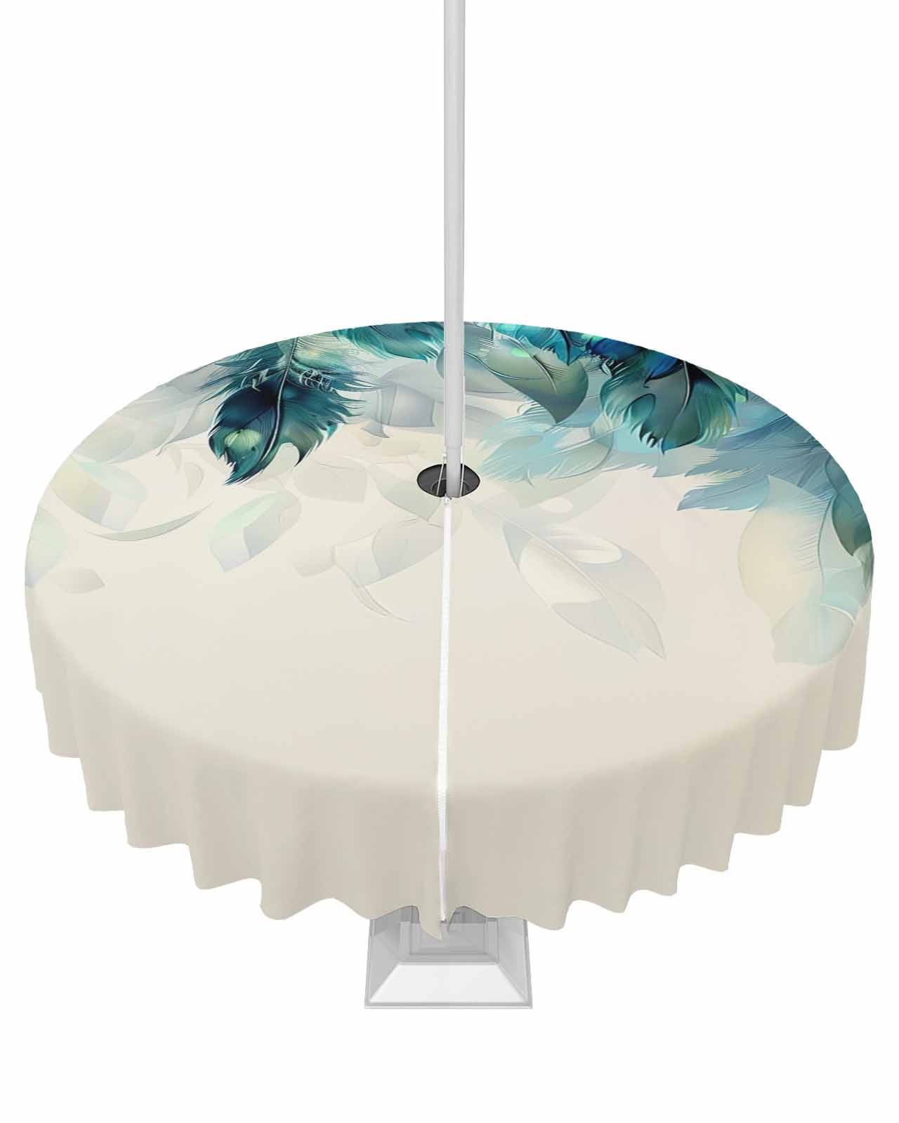 Fsddascl Teal Feather Outdoor Tablecloth - 54 Inch Round Dining Table ...