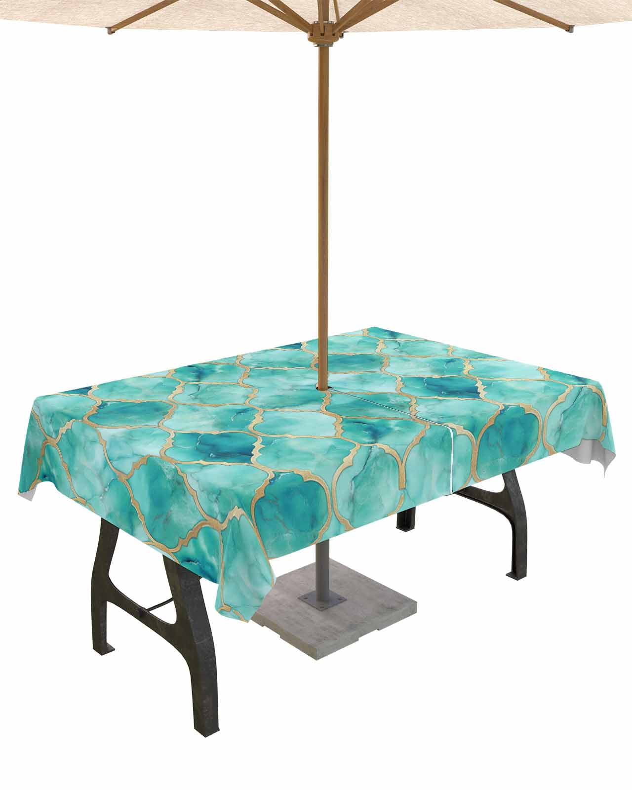 Fsddascl Teal Geometric Outdoor Tablecloth - 60x120 Inch Rectangle ...