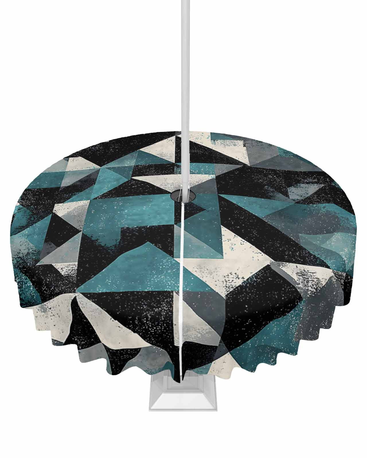 Fsddascl Teal Grey Abstract Art Outdoor Tablecloth - 60 Inch Round ...