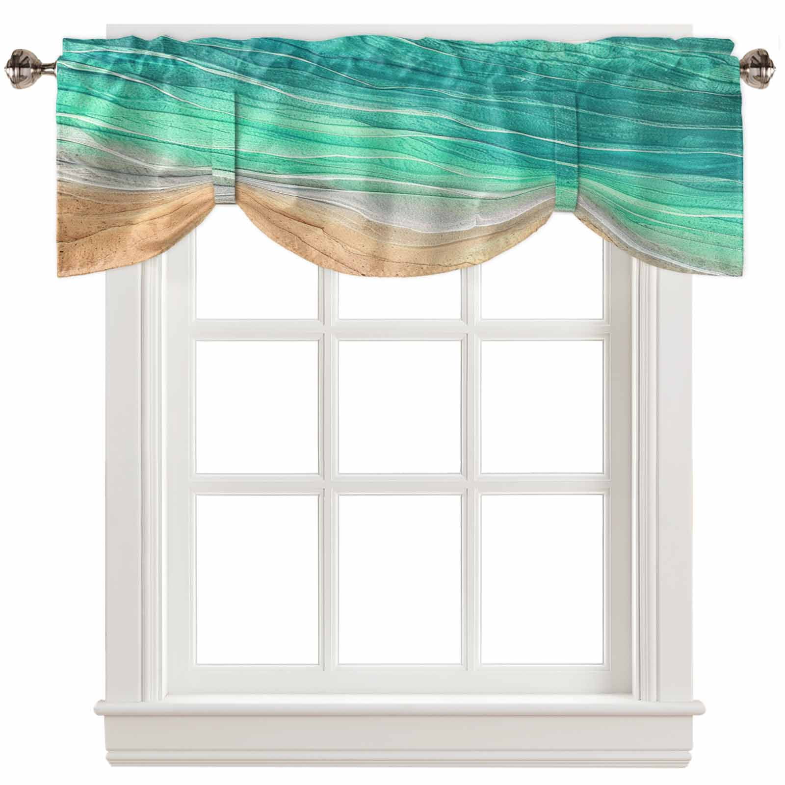 Fsddascl Teal Ombre Coastal Tie Up Valance Curtains for Windows ...