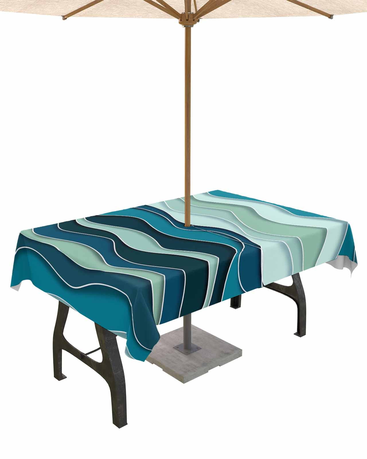 Fsddascl Teal Ombre Outdoor Tablecloth - 60x102 Inch Rectangle Dining Table Cover, Abstract Art ...