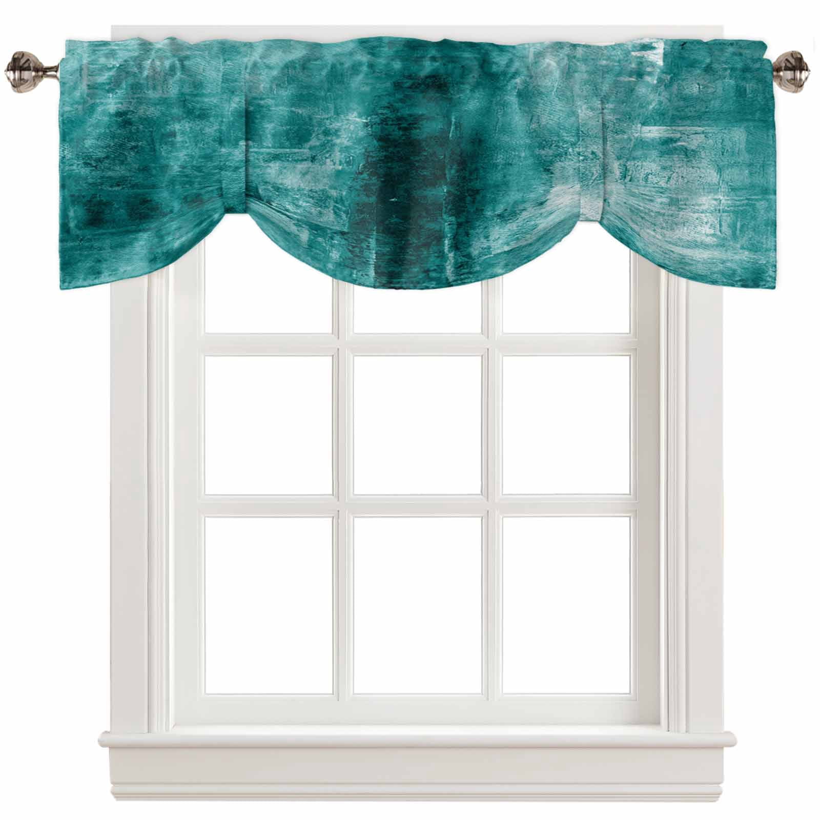 Fsddascl Teal Tie Up Valance Curtains for Windows, Kitchen Curtains ...