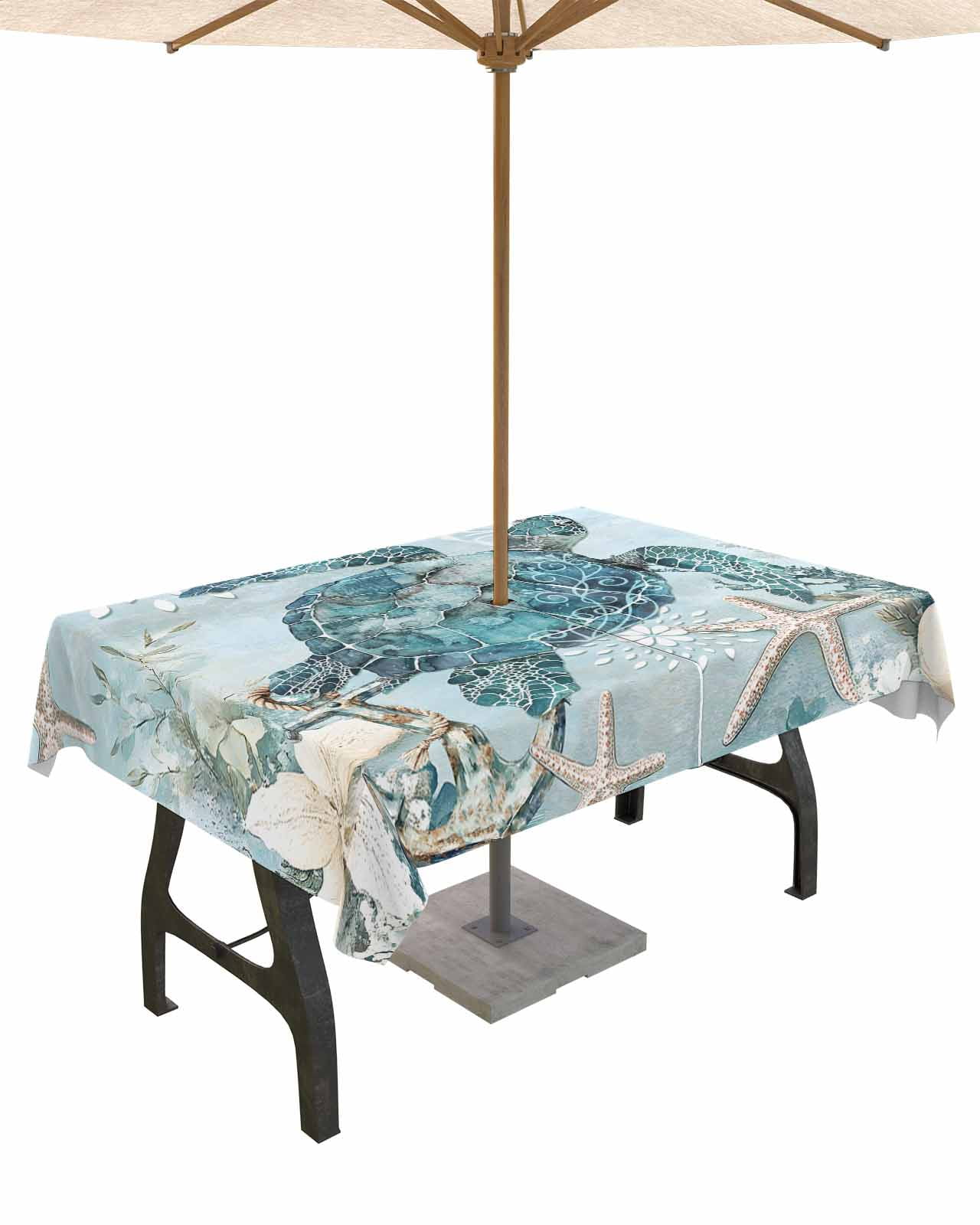 Fsddascl Teal Turtle Coastal Outdoor Tablecloth - 52x70 Inch Rectangle ...