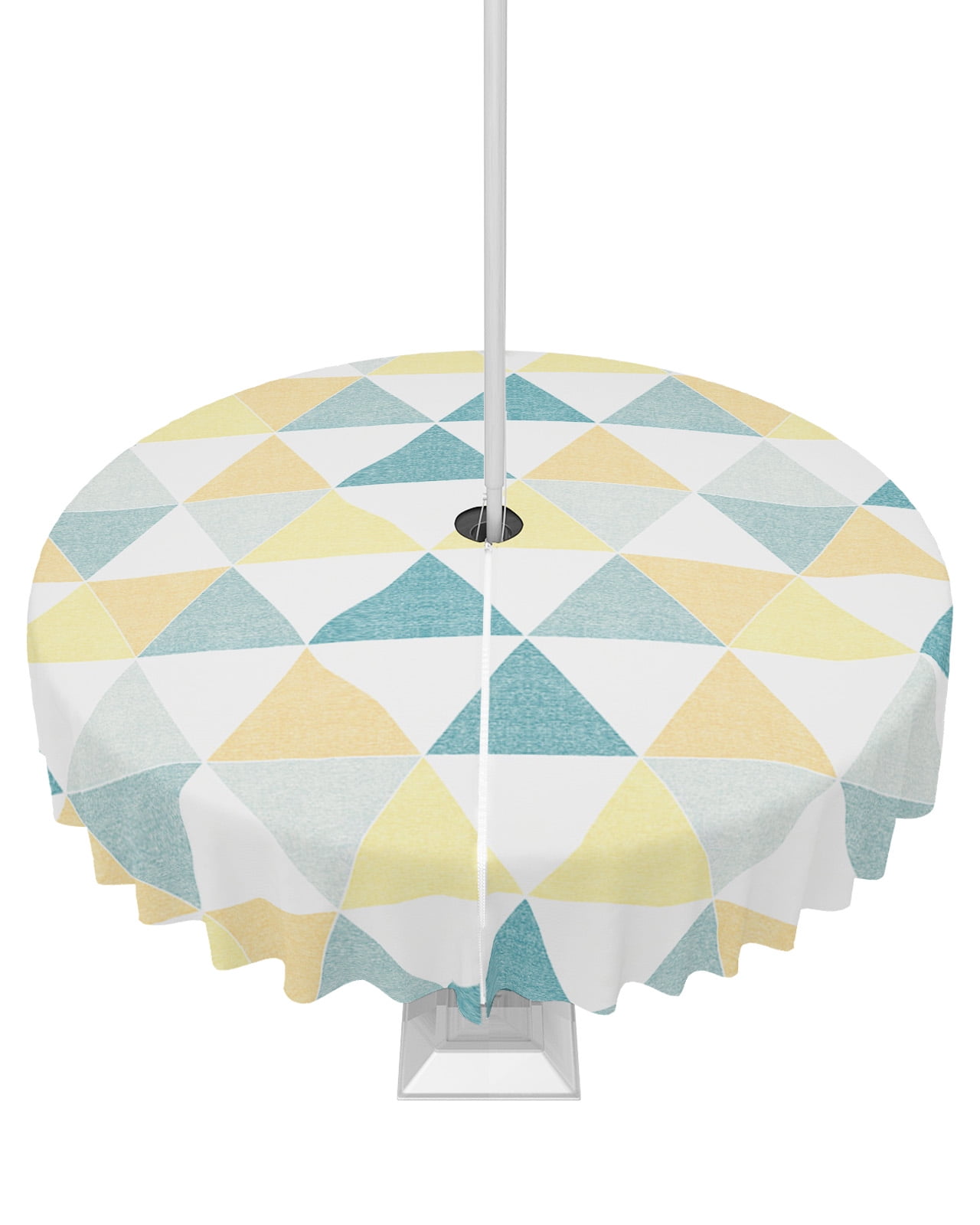 Fsddascl Teal Yellow Geometric Outdoor Tablecloth - 54 Inch Round ...