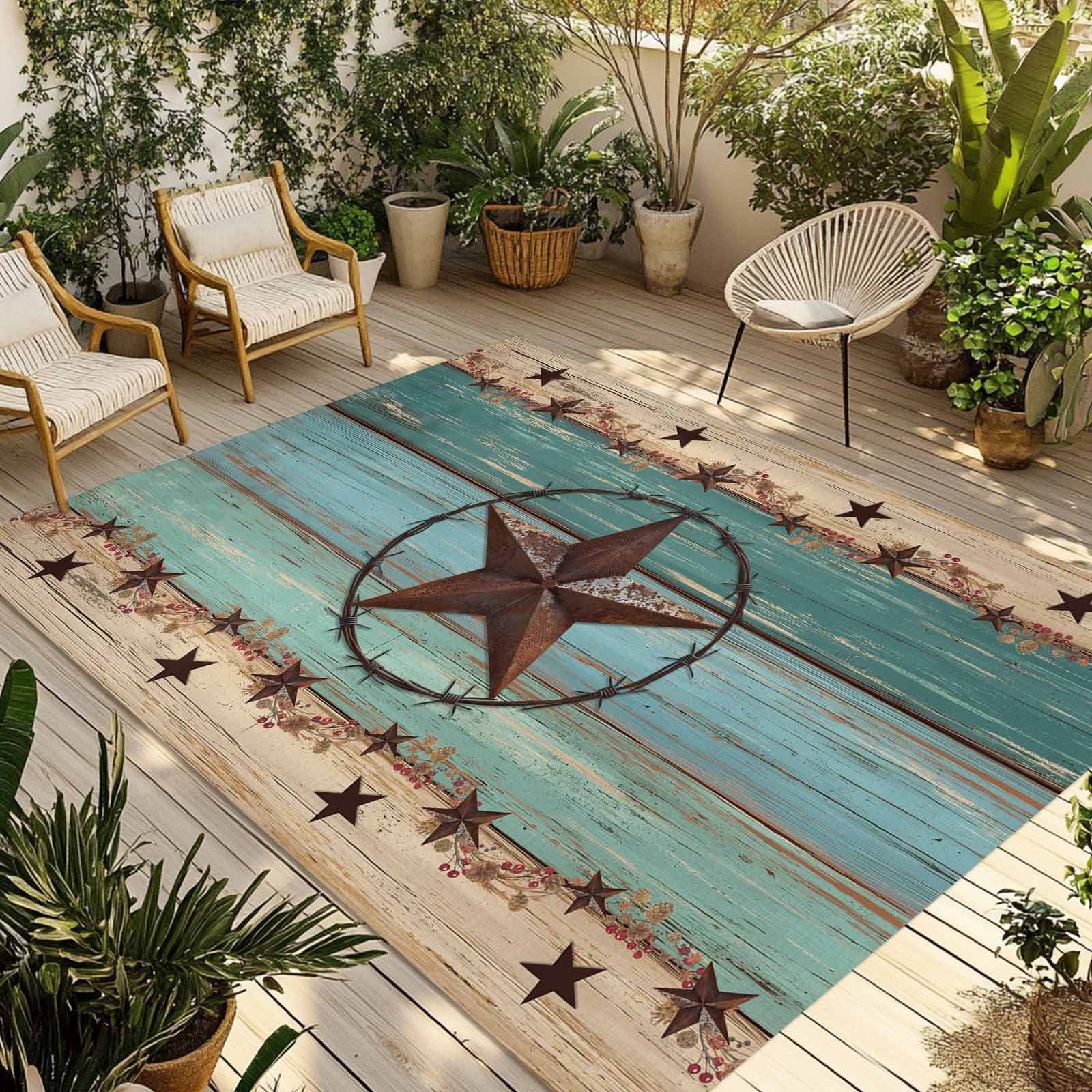 Fsddascl Texas Star Country Outdoor Rug for Patio/Deck/Porch, Non-Slip ...