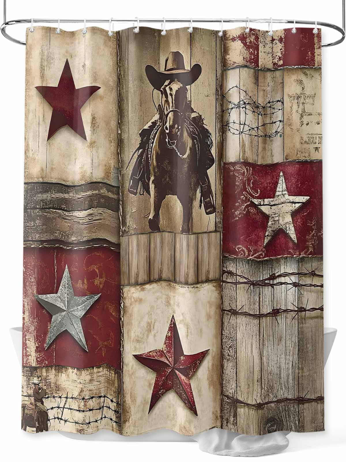 Fsddascl Texas Star Vintage Shower Curtain Set - 60" x 72" Washable ...