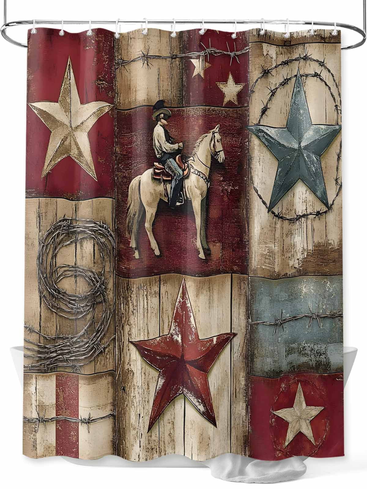 Fsddascl Texas Star Vintage Shower Curtain Set - Extra Long 72" x 96 ...