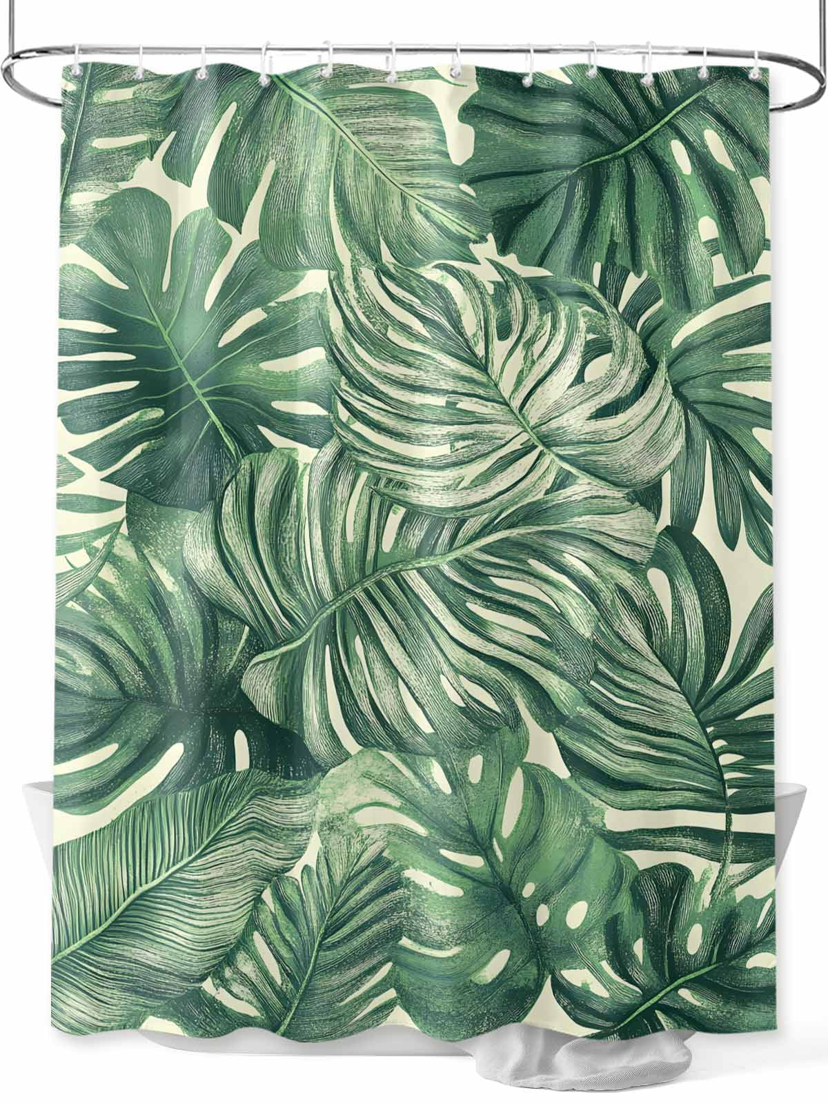Fsddascl Tropical Leaves Shower Curtain Set - 72" x 78" Washable Bathtub Curtain with 12 Hooks ...