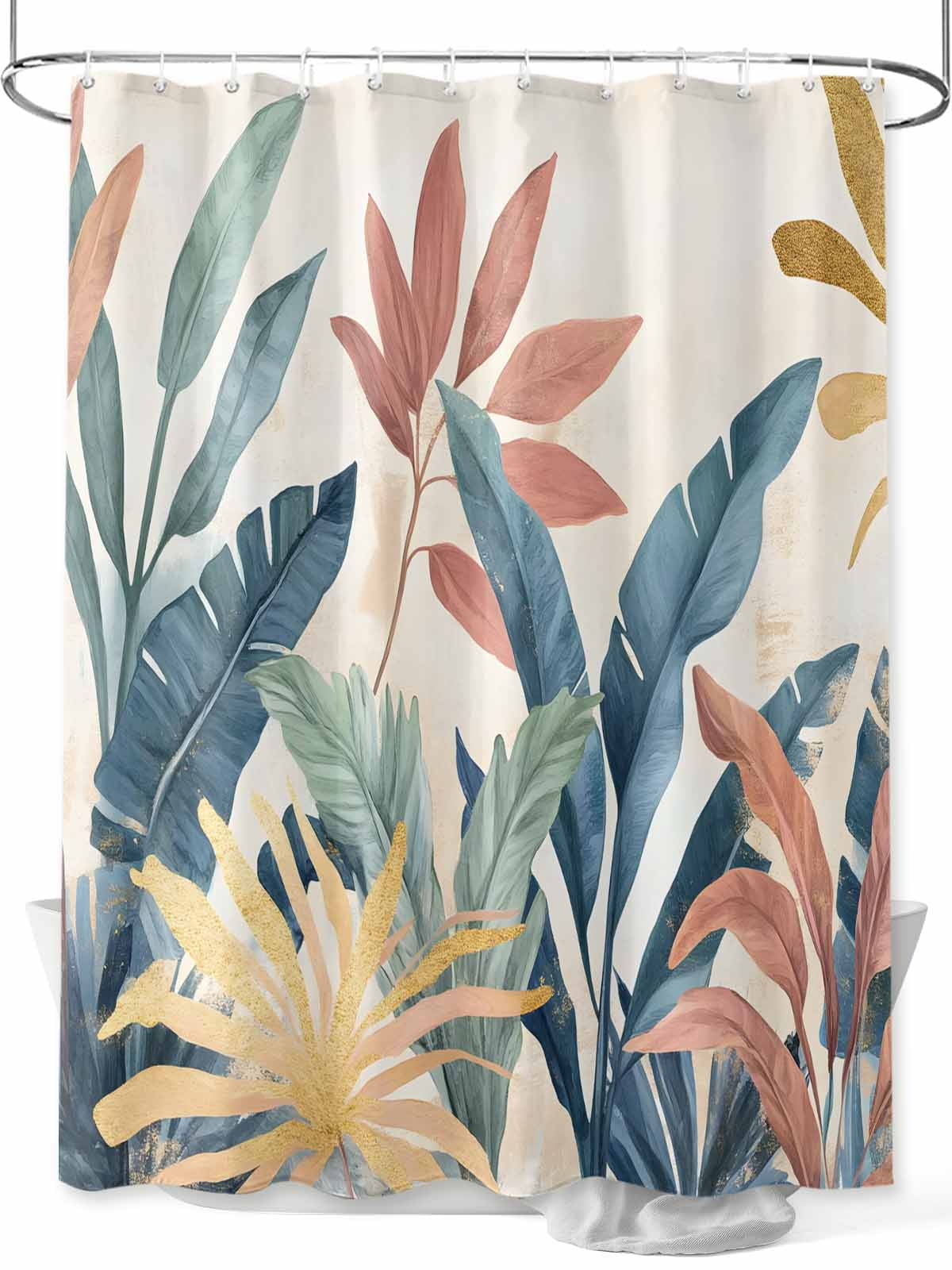 Fsddascl Tropical Leaves Shower Curtain Set - Long 72" x 84" Washable Bathtub Curtain with 12 ...