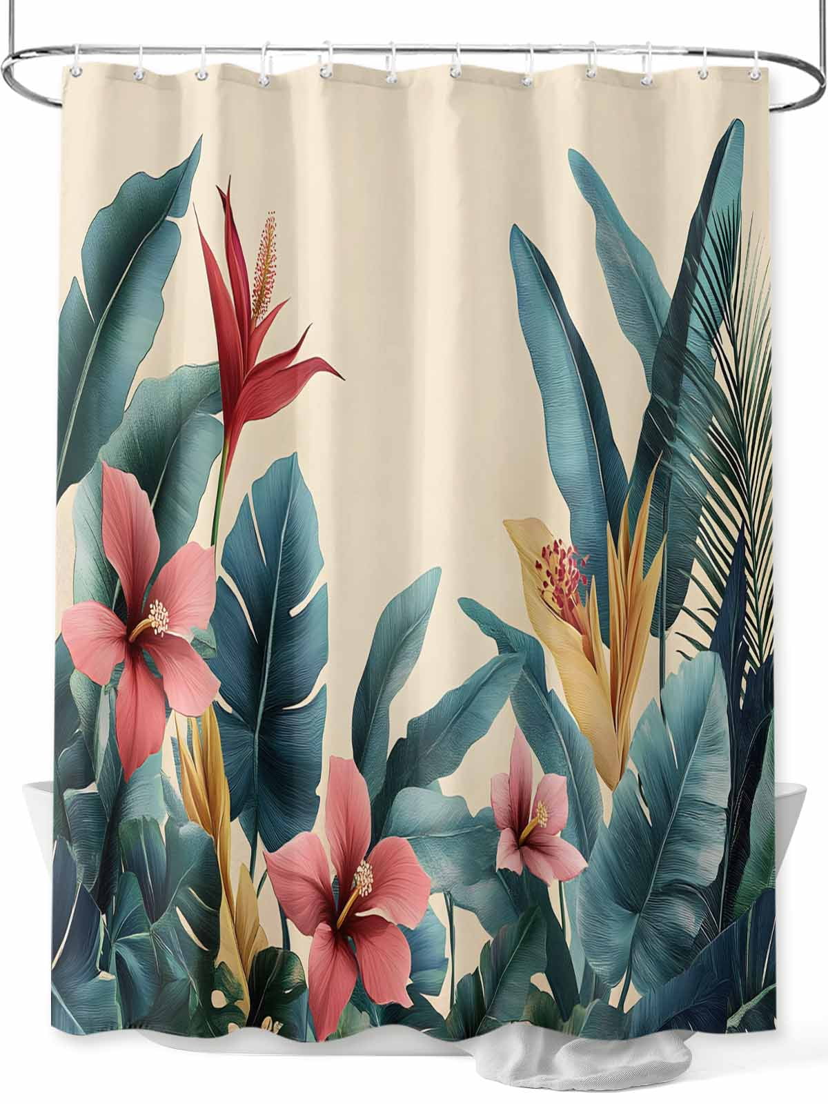 Fsddascl Tropical Plant Shower Curtain Set - Extra Long 72" x 96" Washable Bathtub Curtain with ...