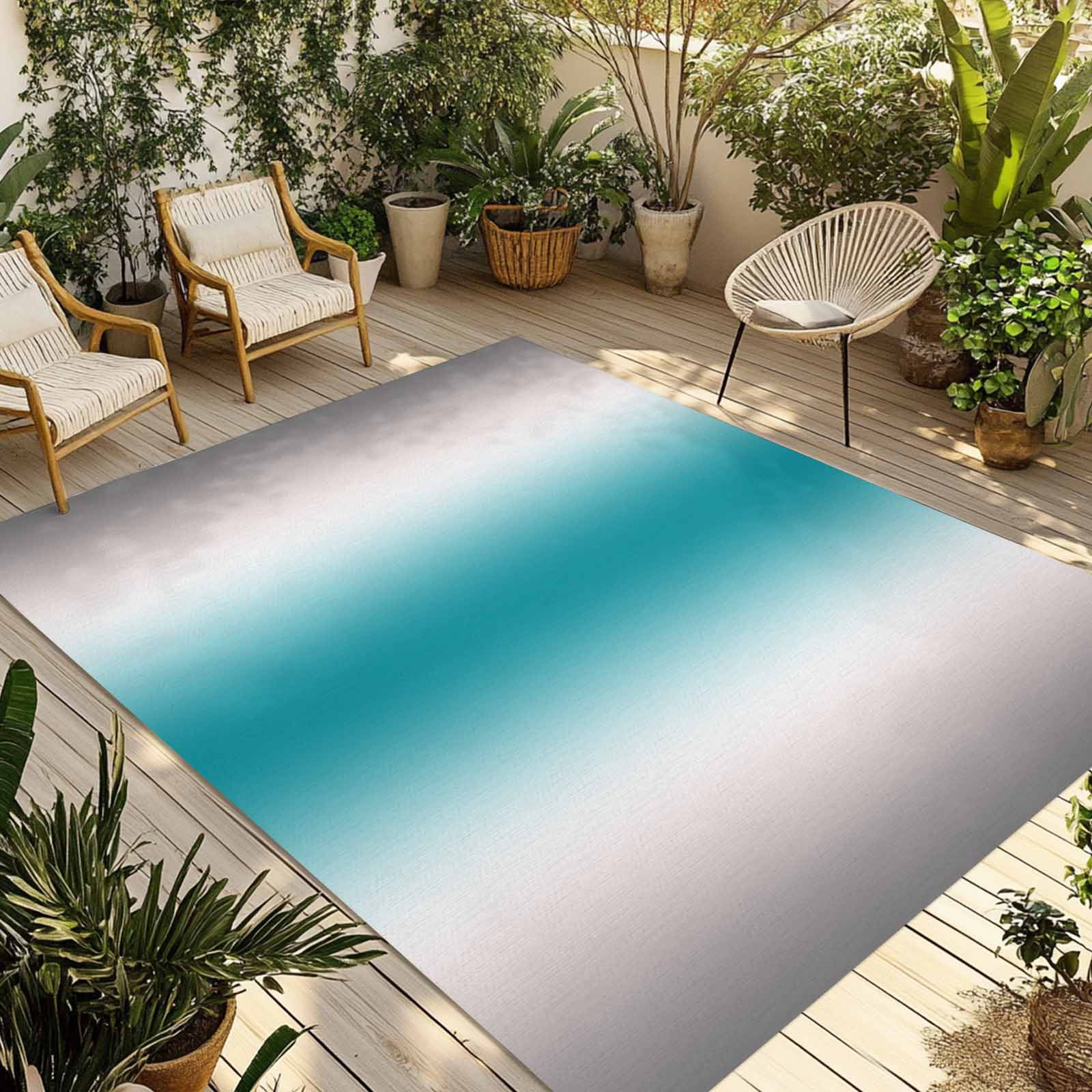 Fsddascl Turquoise Gray Ombre Outdoor Rug for Patio/Deck/Porch, Non ...