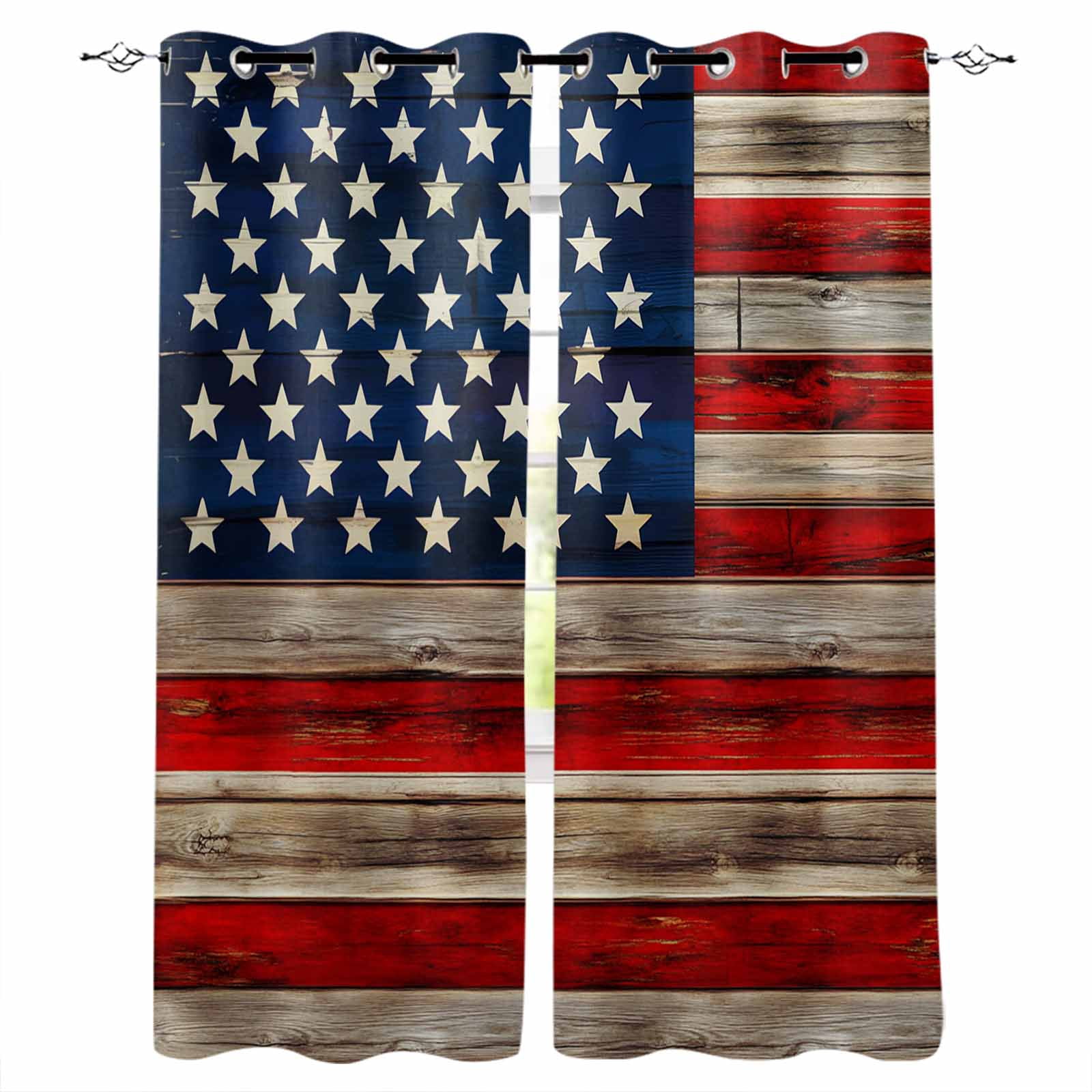 Fsddascl Vintage American Flag Blackout Curtains for Bedroom/Living ...