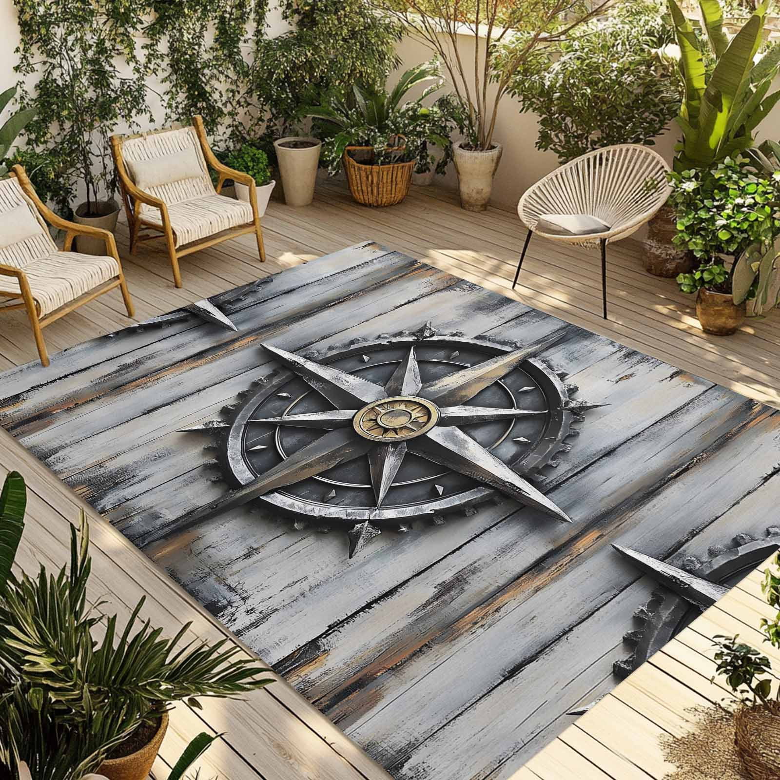 Fsddascl Vintage Coastal Outdoor Rug for Patio/Deck/Porch, Non-Slip ...
