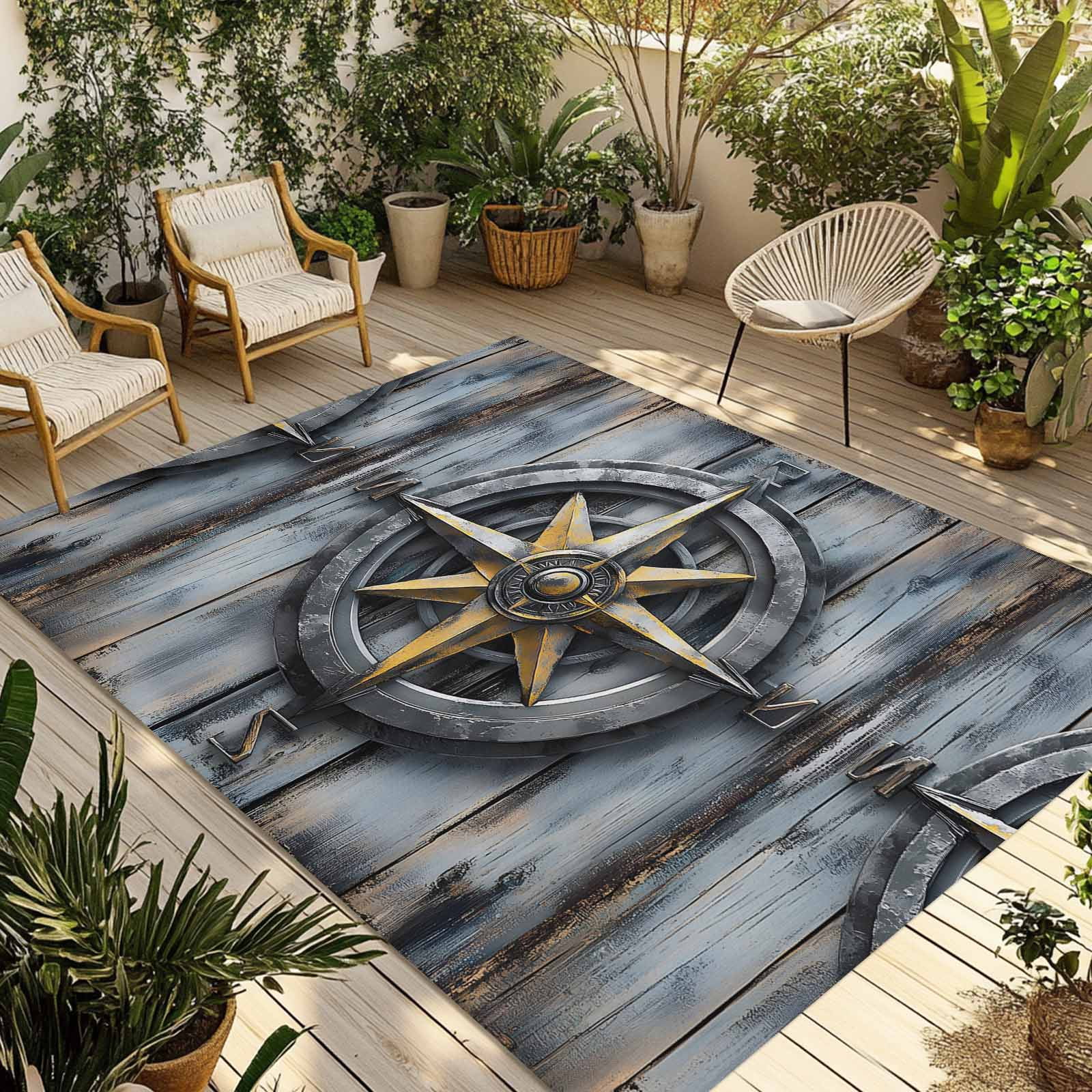 Fsddascl Vintage Compass Coastal Outdoor Rug for Patio/Deck/Porch, Non ...