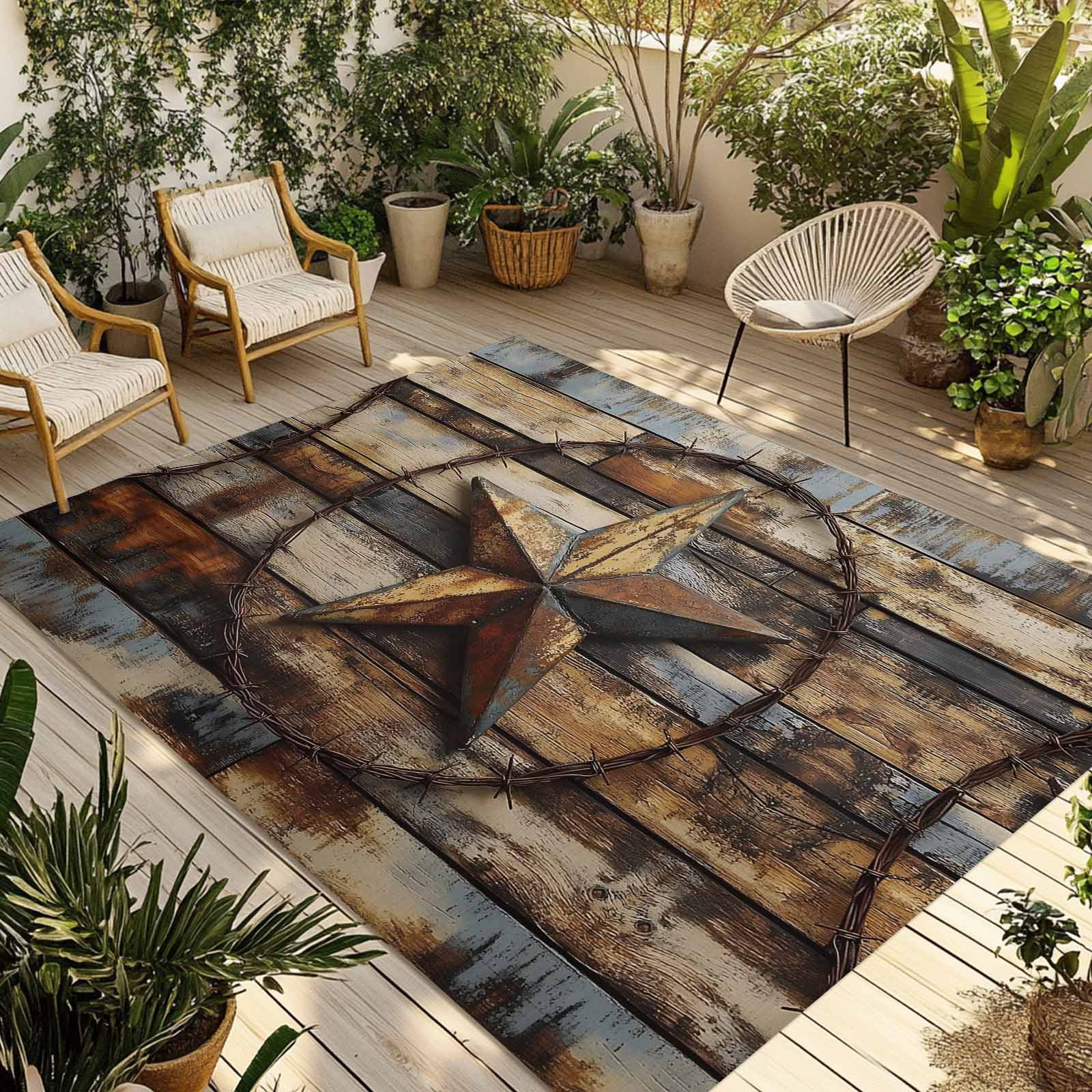 Fsddascl Vintage Farmhouse Outdoor Rug for Patio/Deck/Porch, Non-Slip ...