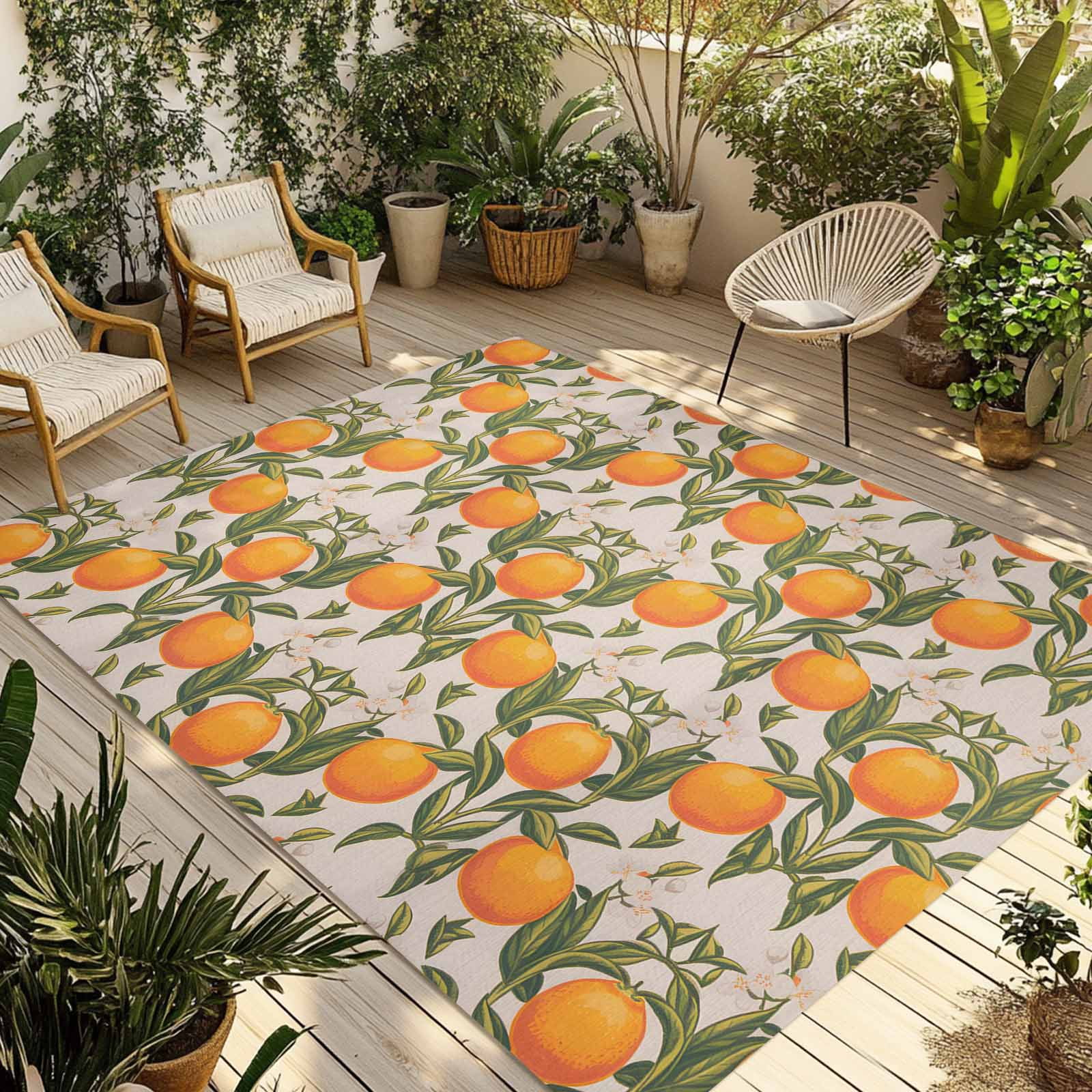 Fsddascl Vintage Orange Outdoor Rug for Patio/Deck/Porch, Non-Slip ...