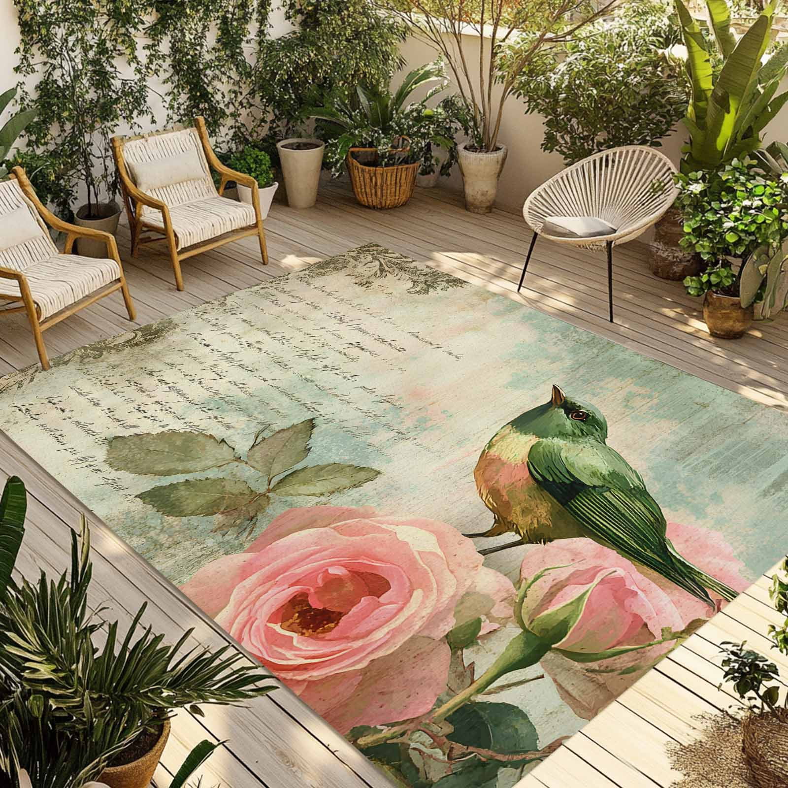 Fsddascl Vintage Pink Floral Outdoor Rug for Patio/Deck/Porch, Non-Slip ...