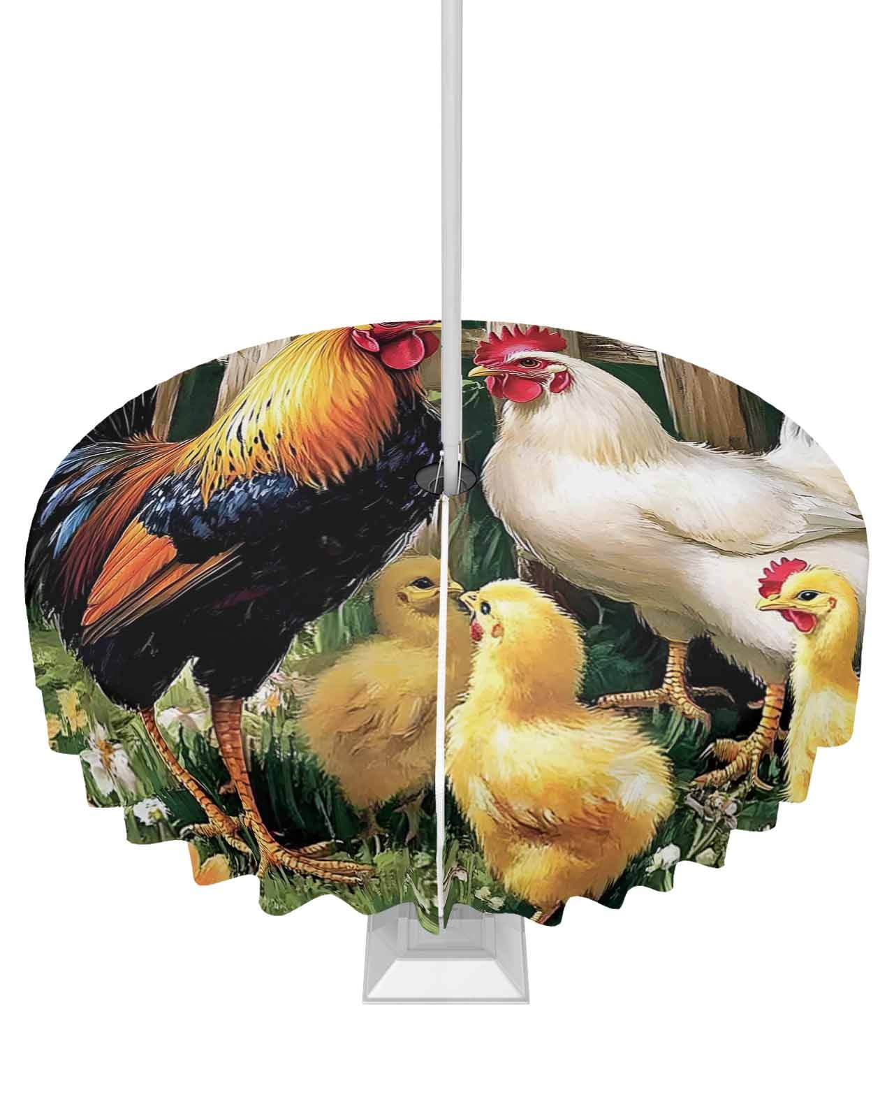 Fsddascl Vintage Rooster Outdoor Tablecloth - 54 Inch Round Dining ...