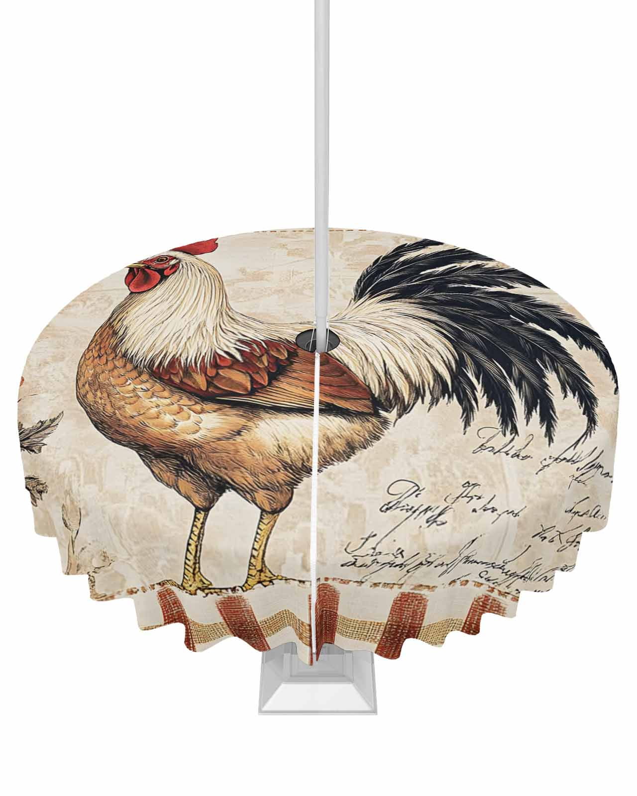 Fsddascl Vintage Rooster Outdoor Tablecloth - 60 Inch Round Dining ...