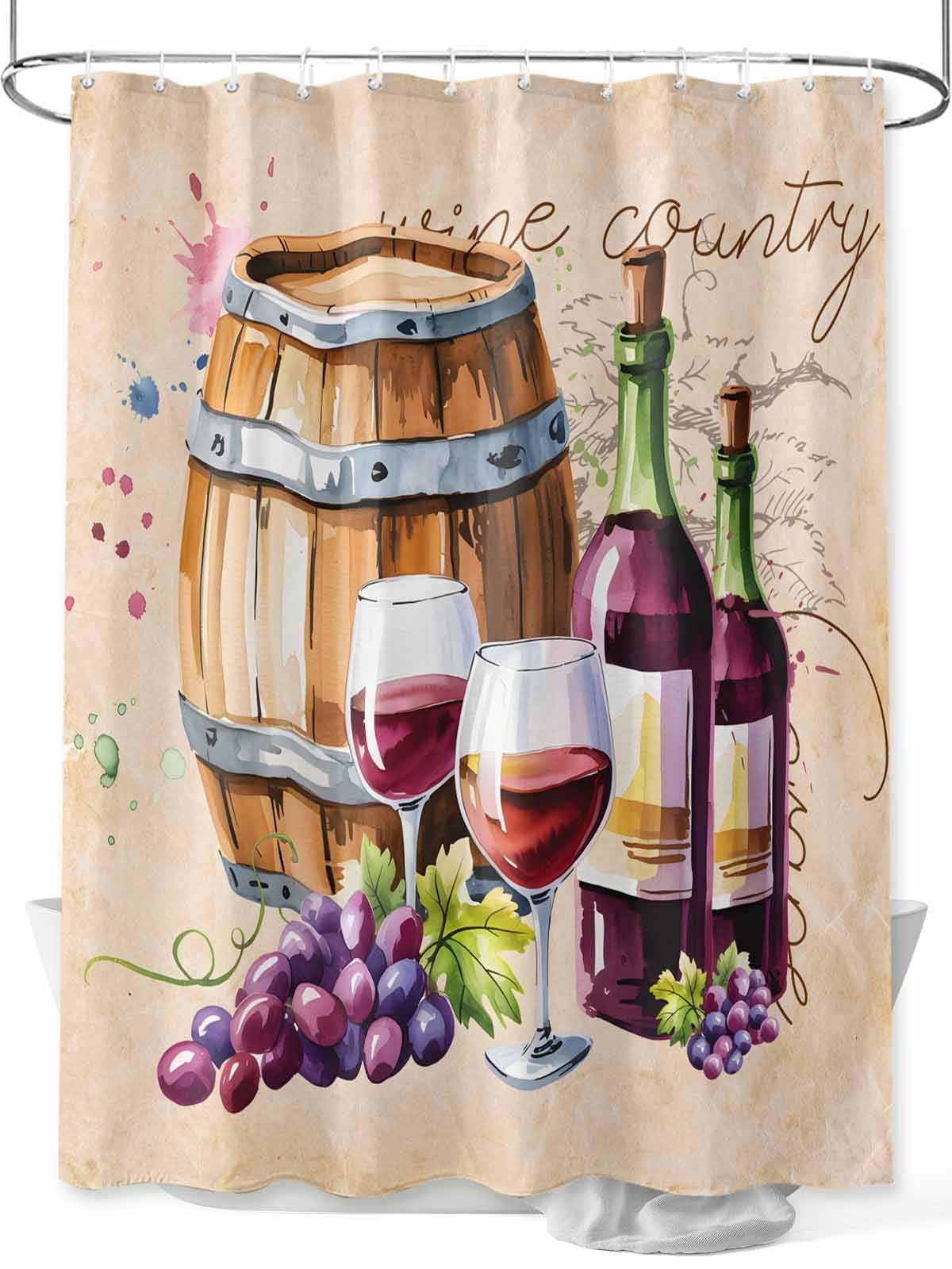 Fsddascl Vintage Watercolor Wine Shower Curtain Set - 72" x 78 ...