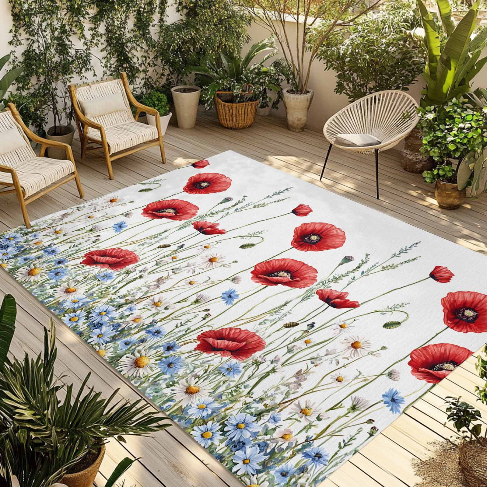 Fsddascl Watercolor Flower Outdoor Rug for Patio/Deck/Porch, Non-Slip ...