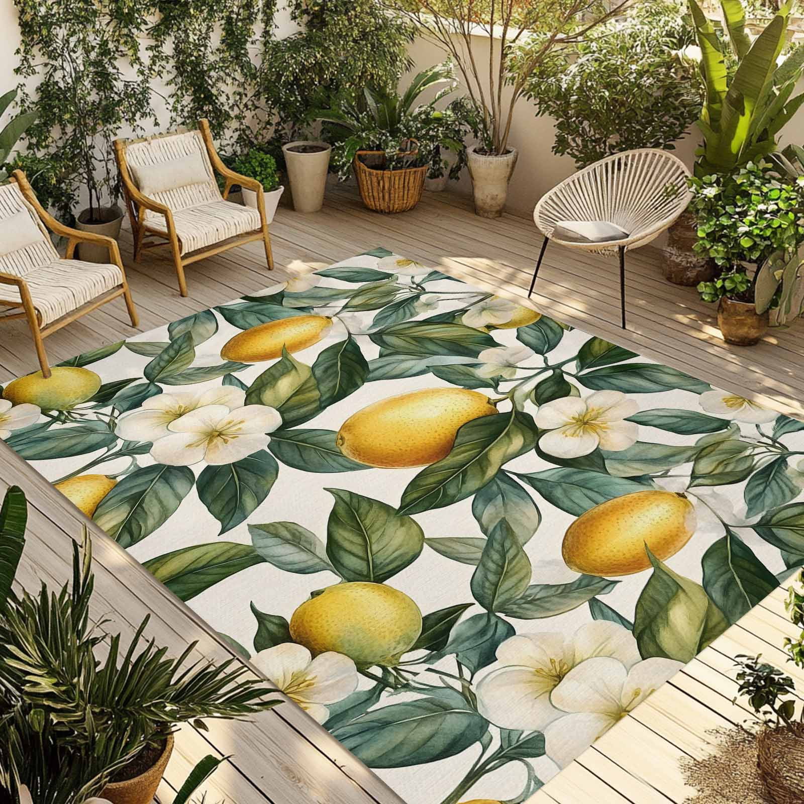 Fsddascl Watercolor Lemon Outdoor Rug for Patio/Deck/Porch, Non-Slip ...